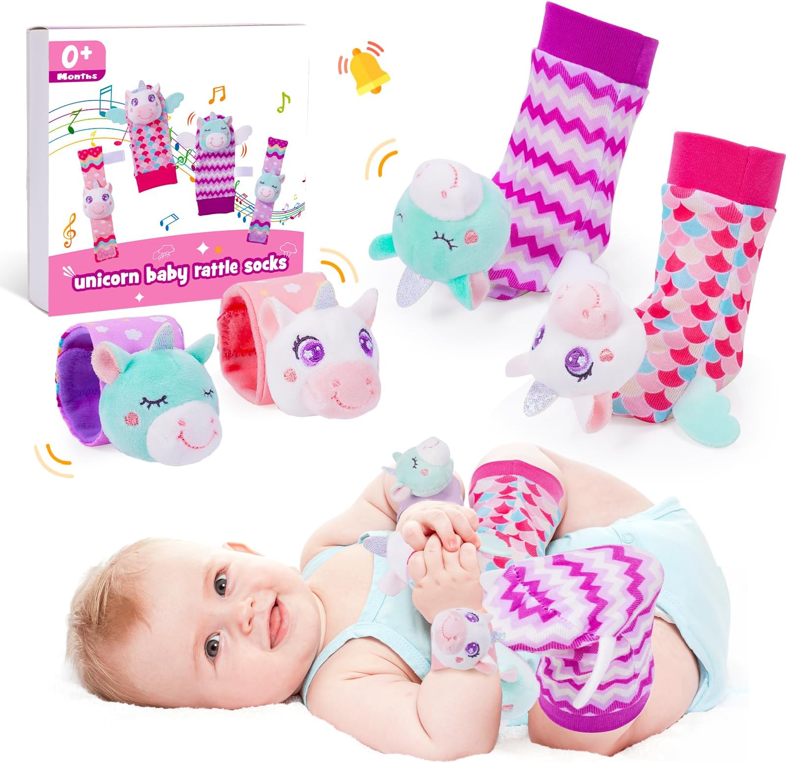 Amazon.com: Yeeeasy Baby Rattle Cotton Socks and Wrist Rattle Strap Set ...