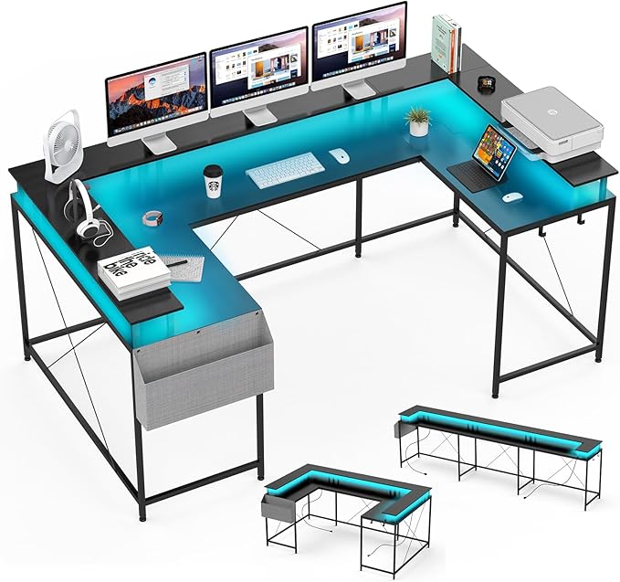 Amazon.com: Jojoka U Shaped Computer Gaming Desk, Reversible L Shaped ...