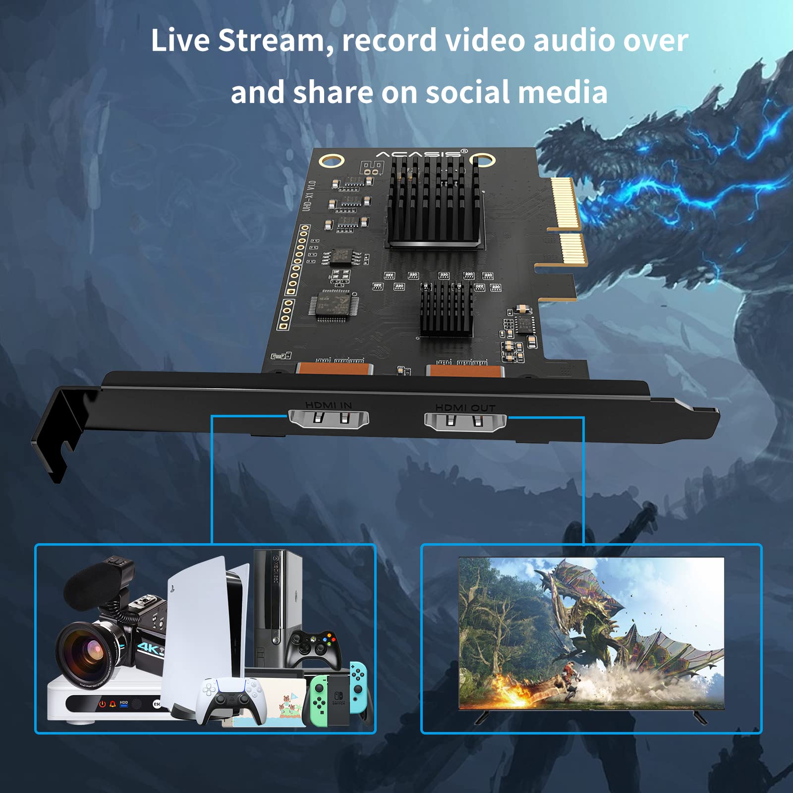 Snapklik.com : Acasis 4K60 HDMI Video Capture Card 2K144 Game Capture, Zero-lag Passthrough ...