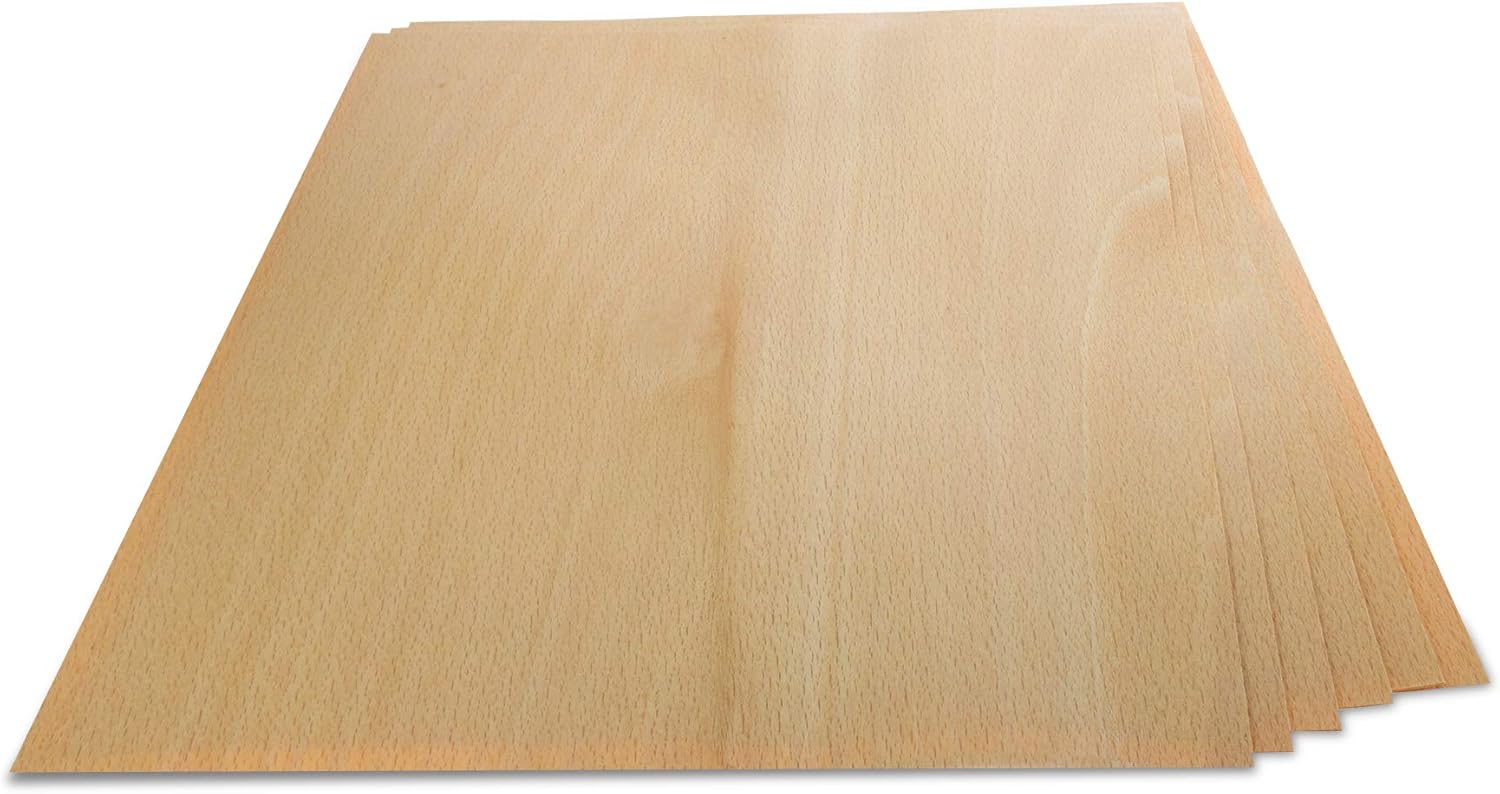 WoodPress® Real Beech Wood Veneer - Pack of 6 Sheets - A4 Size (APX ...