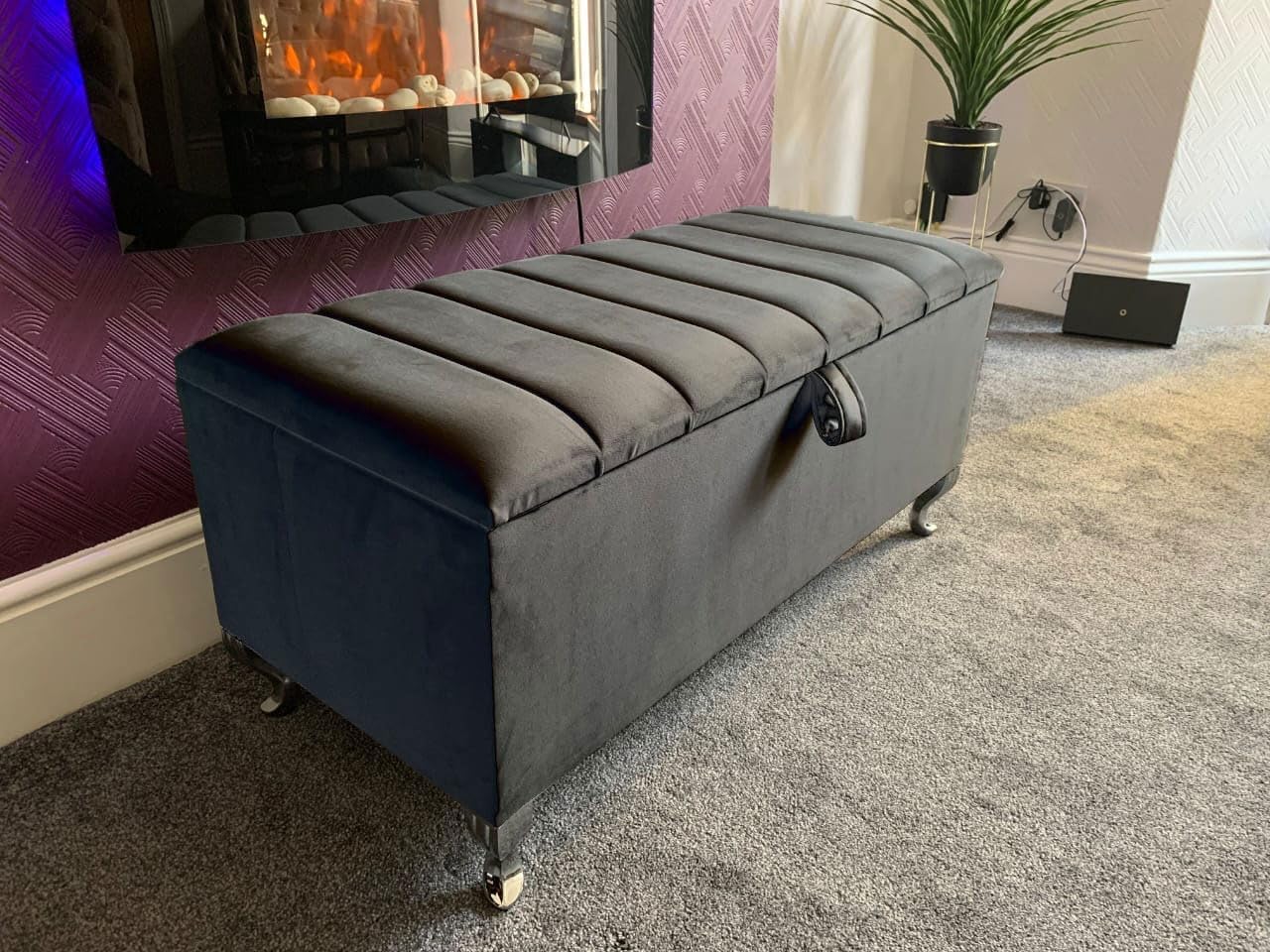 SK LUXURY LIVING Ottoman Storage Box - Engineered Wood Luxurious Plush ...