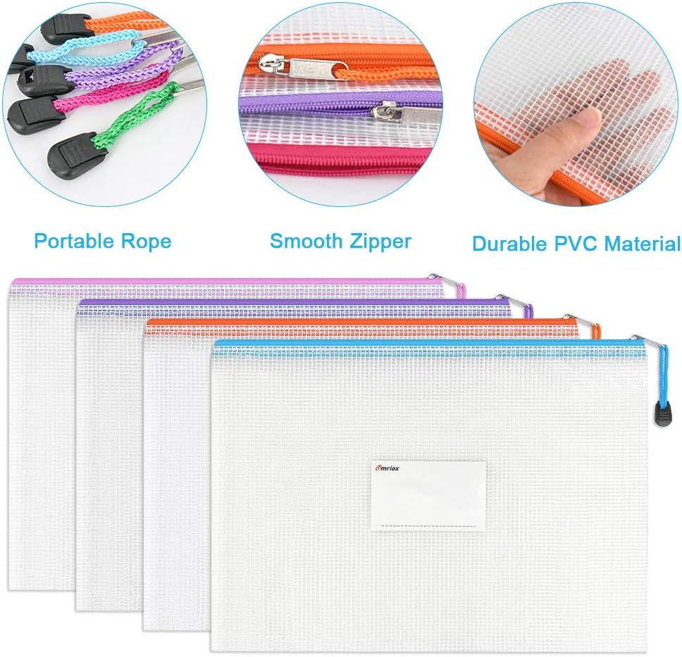 Umriox A4 Plastic Zip File Document Folders with Label Pocket, 12 Pack ...