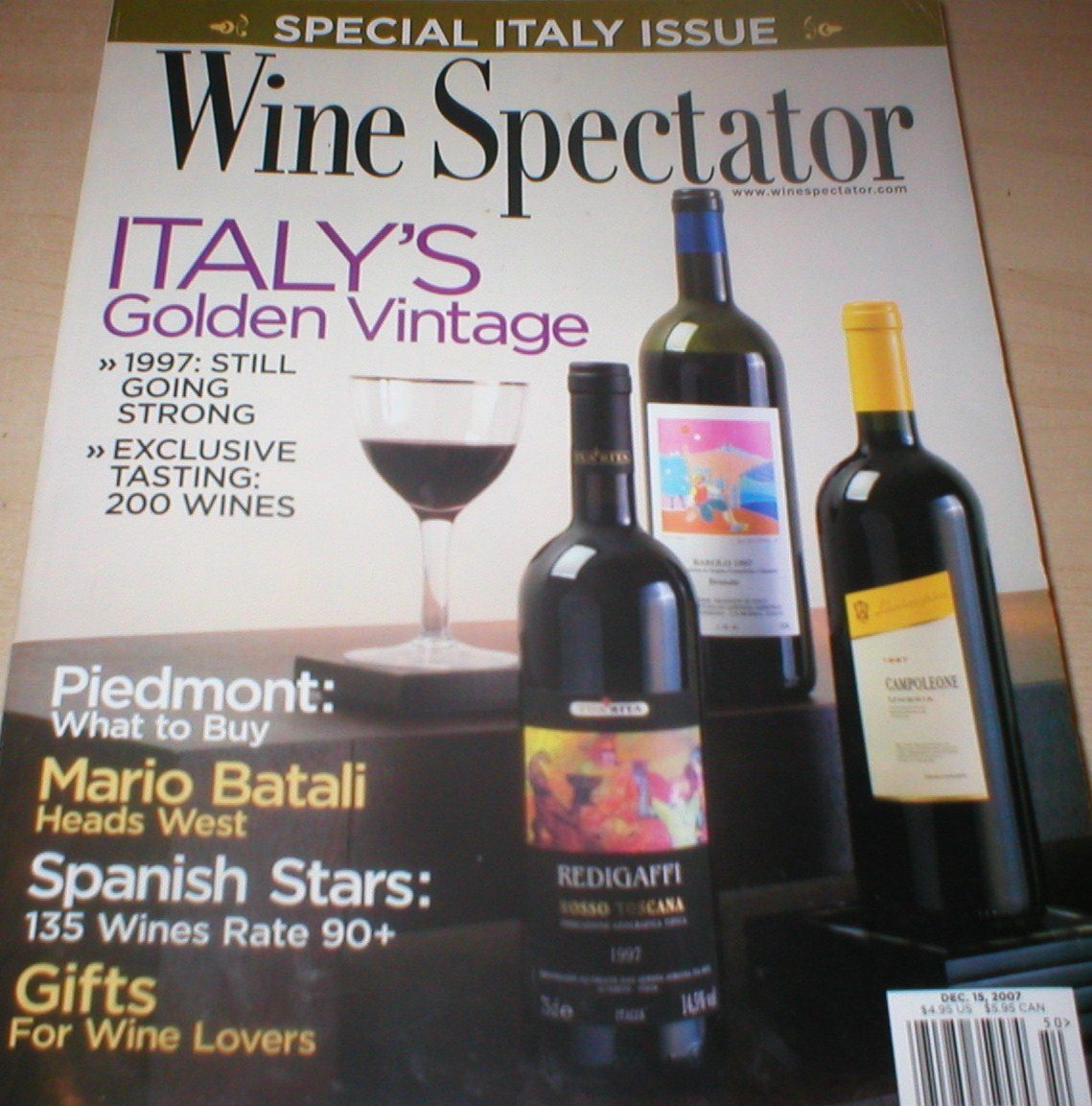 Wine Spectator Magazine December 15 2007 Italy's Golden Vintage (Single ...