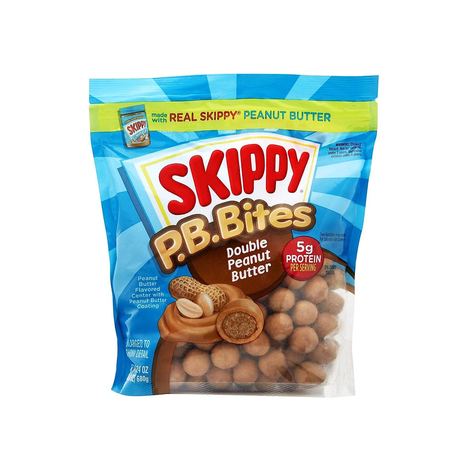 Brandclub - SKIPPY PB Bites, Large Size, Double Peanut Butter, 24 Ounce