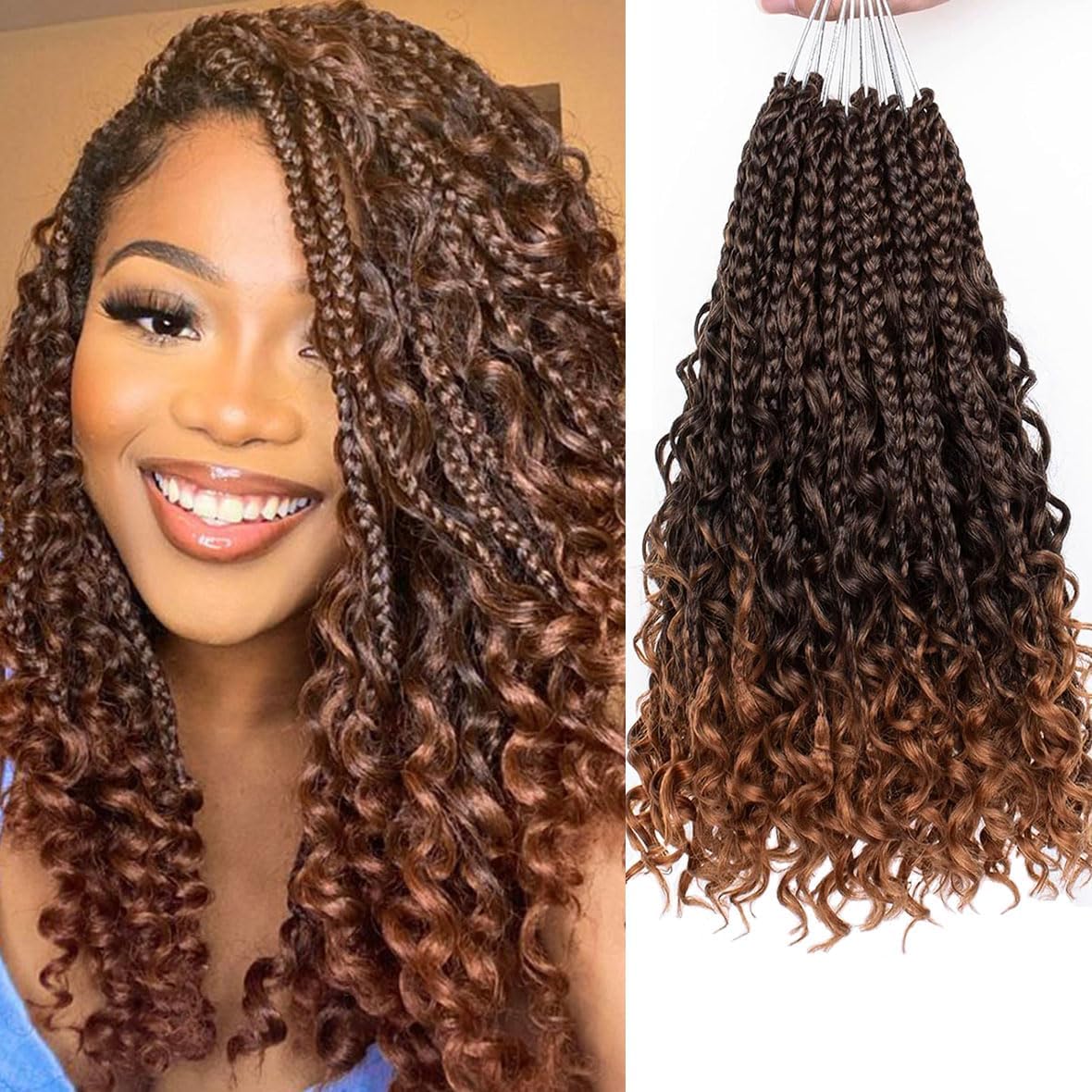 Leeven 10 Inch Boho Box Braids with Curly Ends 8 Packs Goddess Crochet ...
