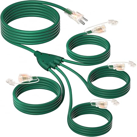 Amazon.com: 50 ft Green 1 to 4 Splitter Extension Cord (Total66FT,End ...