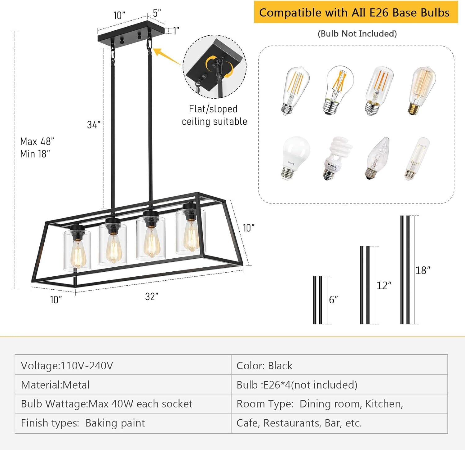 Senyshilon Lámparas de comedor sobre mesa, iluminación de isla de ...