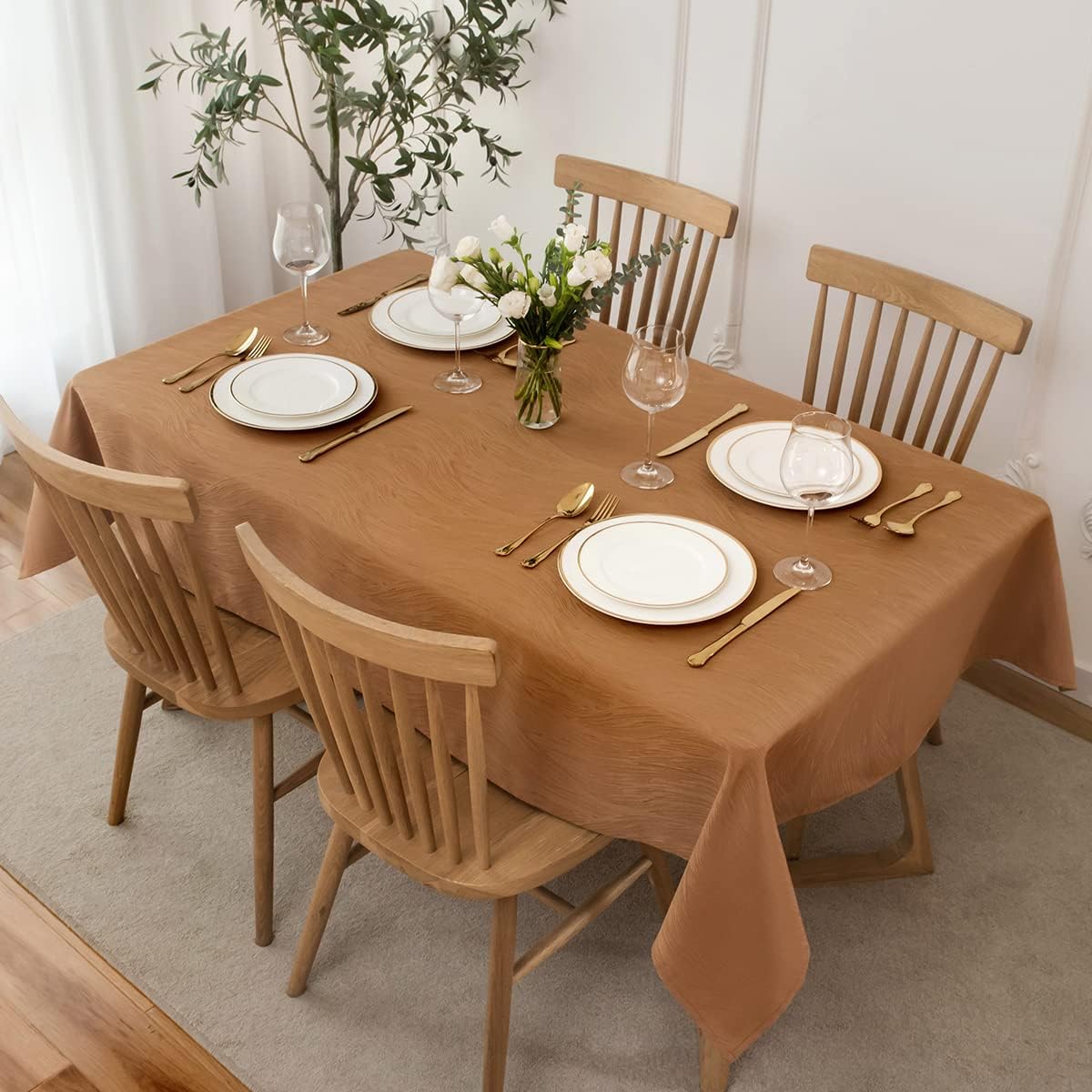 Amazon.com: maxmill Fall Tablecloth Swirl Design Spillproof Wrinkle ...