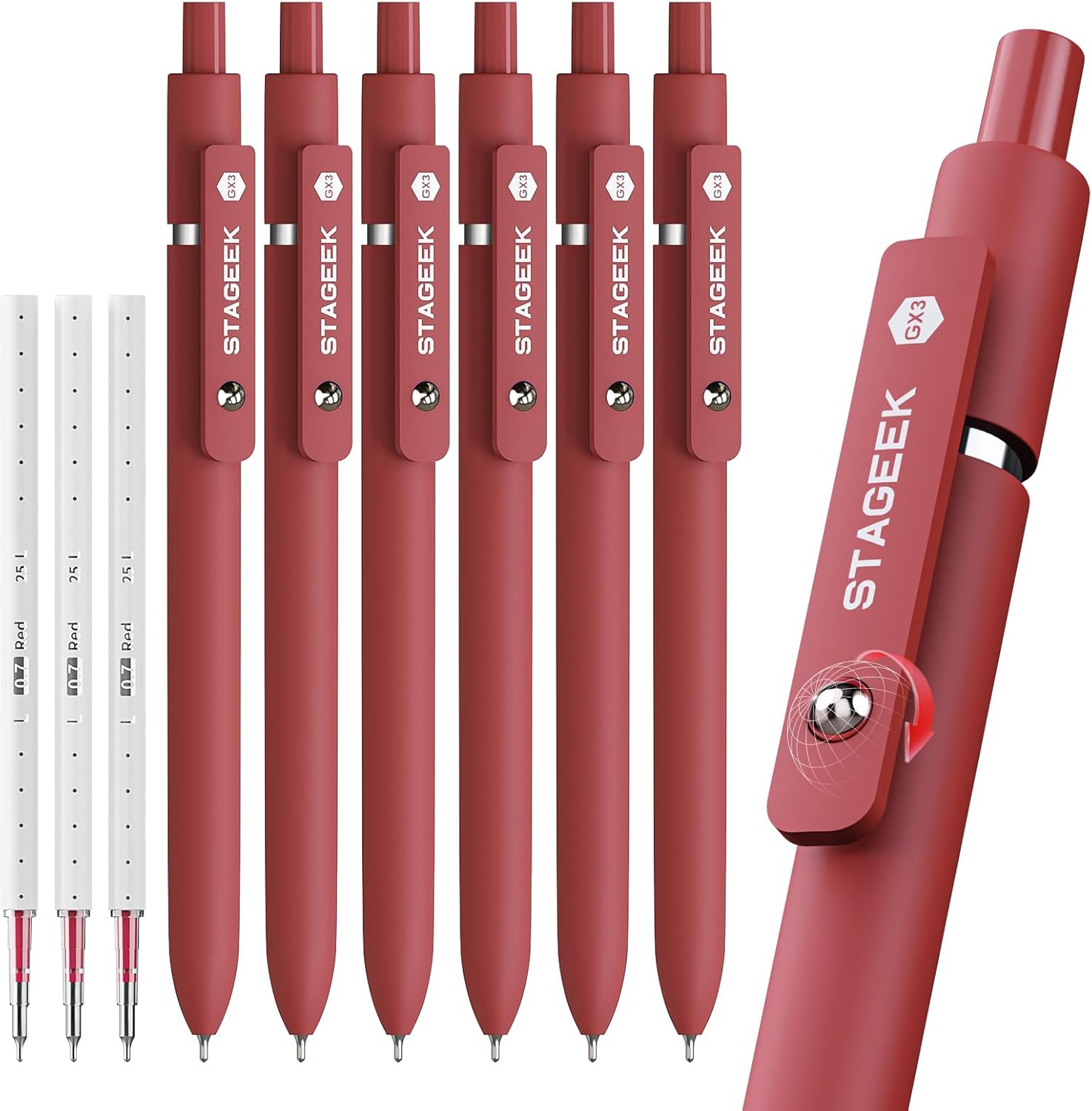 Amazon.com: STAGEEK Red Gel Pens GX3, 6Pcs Quick Dry Red Ink Pens with ...