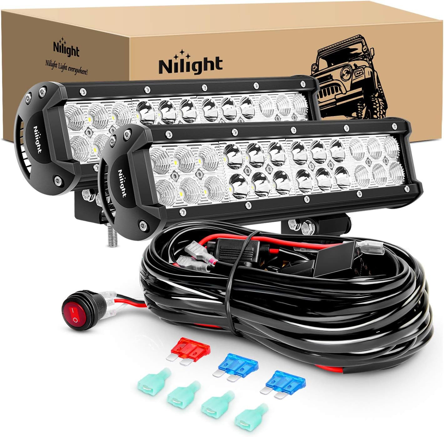 Amazon.com: Nilight Led Light Bar 2PCS 12 Inch 72W Spot Flood Combo ...