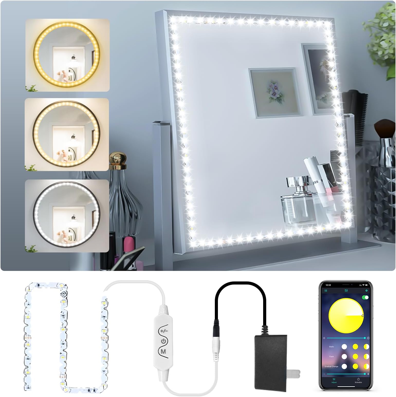 Daymeet Led Vanity Mirror Lights, 4M Led Lights for Mirror, Dimmable ...