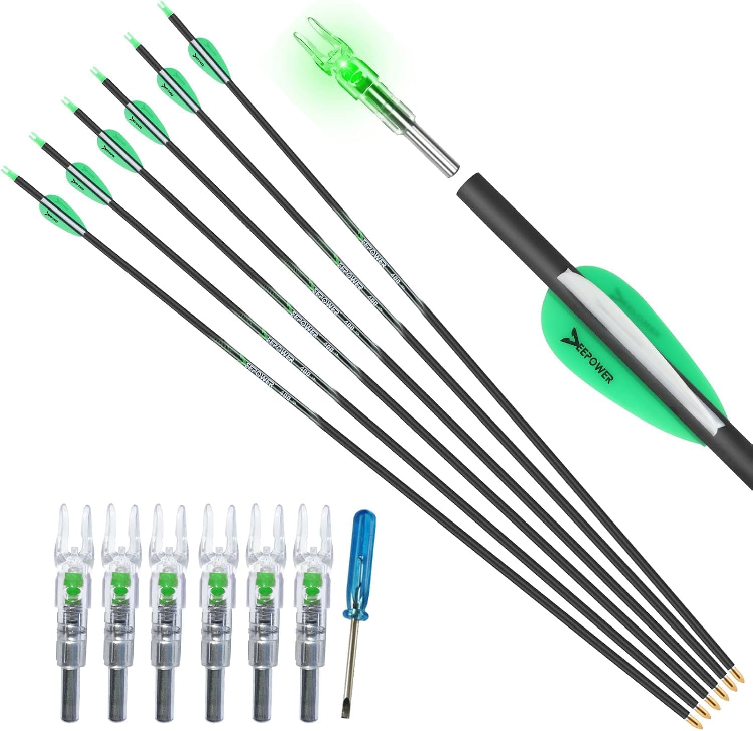 Amazon.com : DEEPOWER 31 inch 100% Carbon Arrows with Lighted Nocks for ...