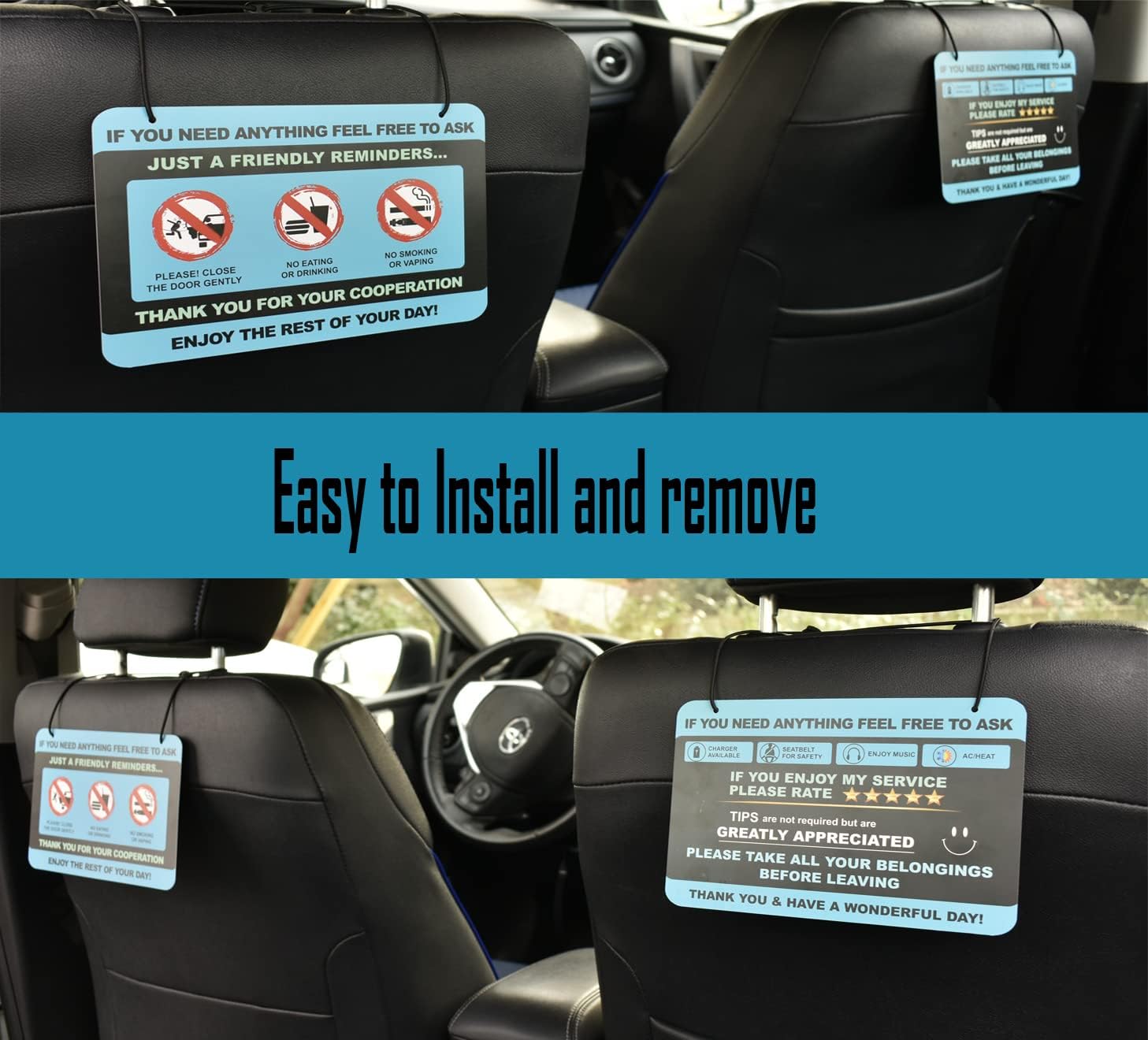 Buy New 2 Pack Sign for Tips, Rating Taxi Driver Rideshare Tip Sign for ...