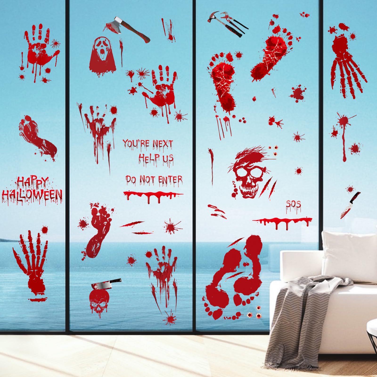 Fake Wound Tattoos 126-Piece Halloween Window Clings - Bloody Handprint ...