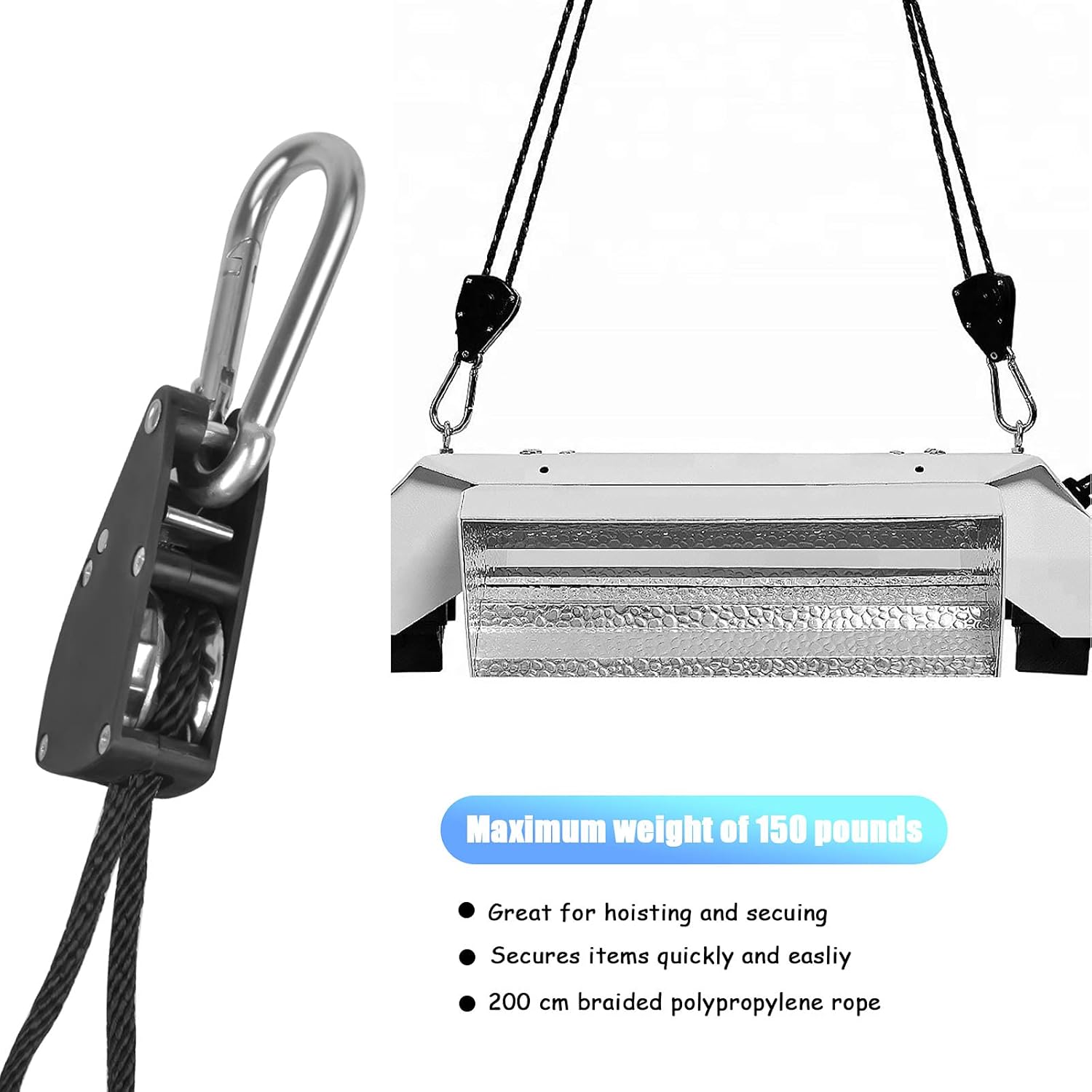 1 Pair 1/4″ Hanger Pulley Rope Adjustable Rope Clip Hanger Heavy Duty ...