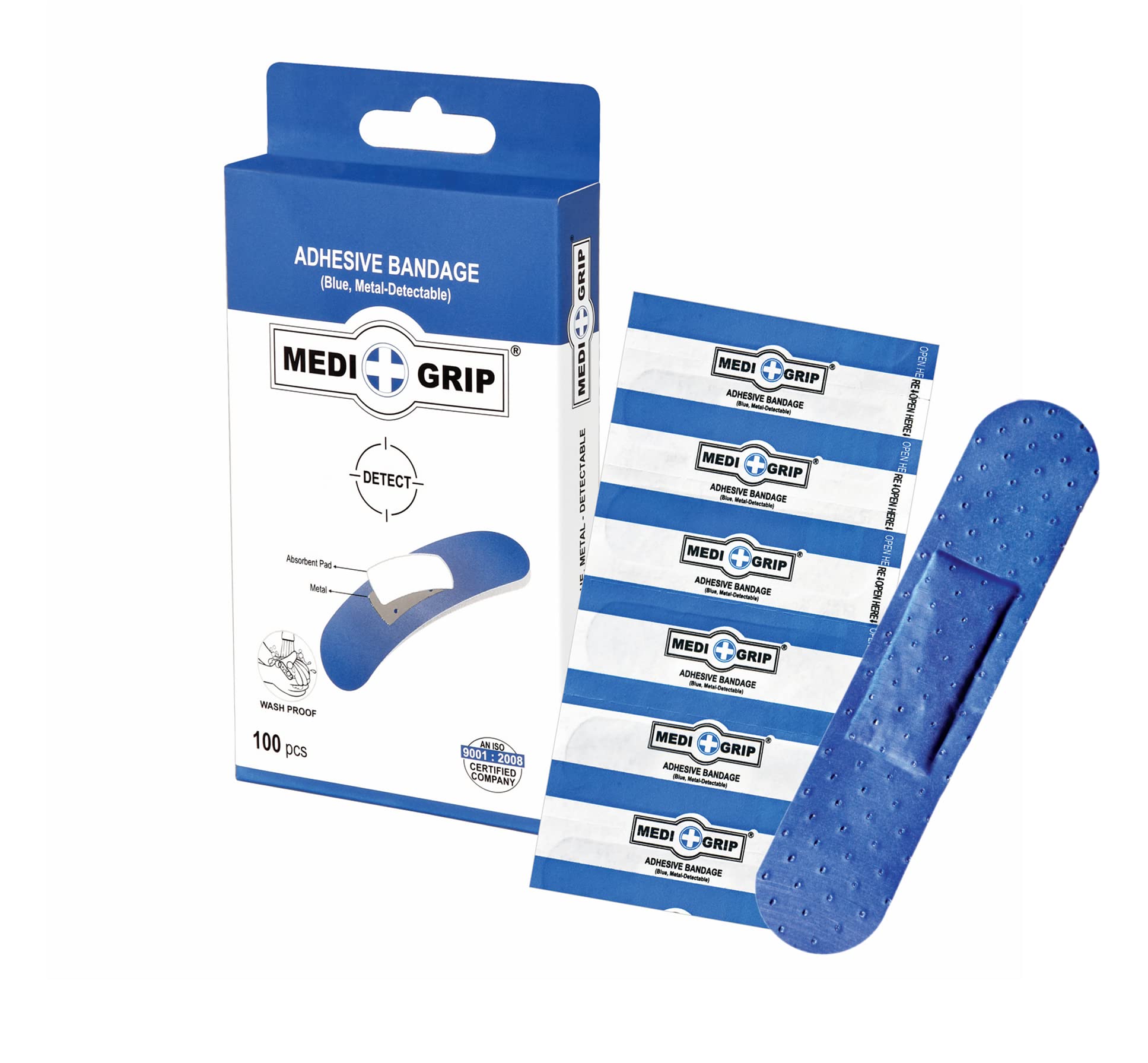 Medigrip Blue Metal Detectable Adhesive Band-Aid Plasters (Pack of 200 ...