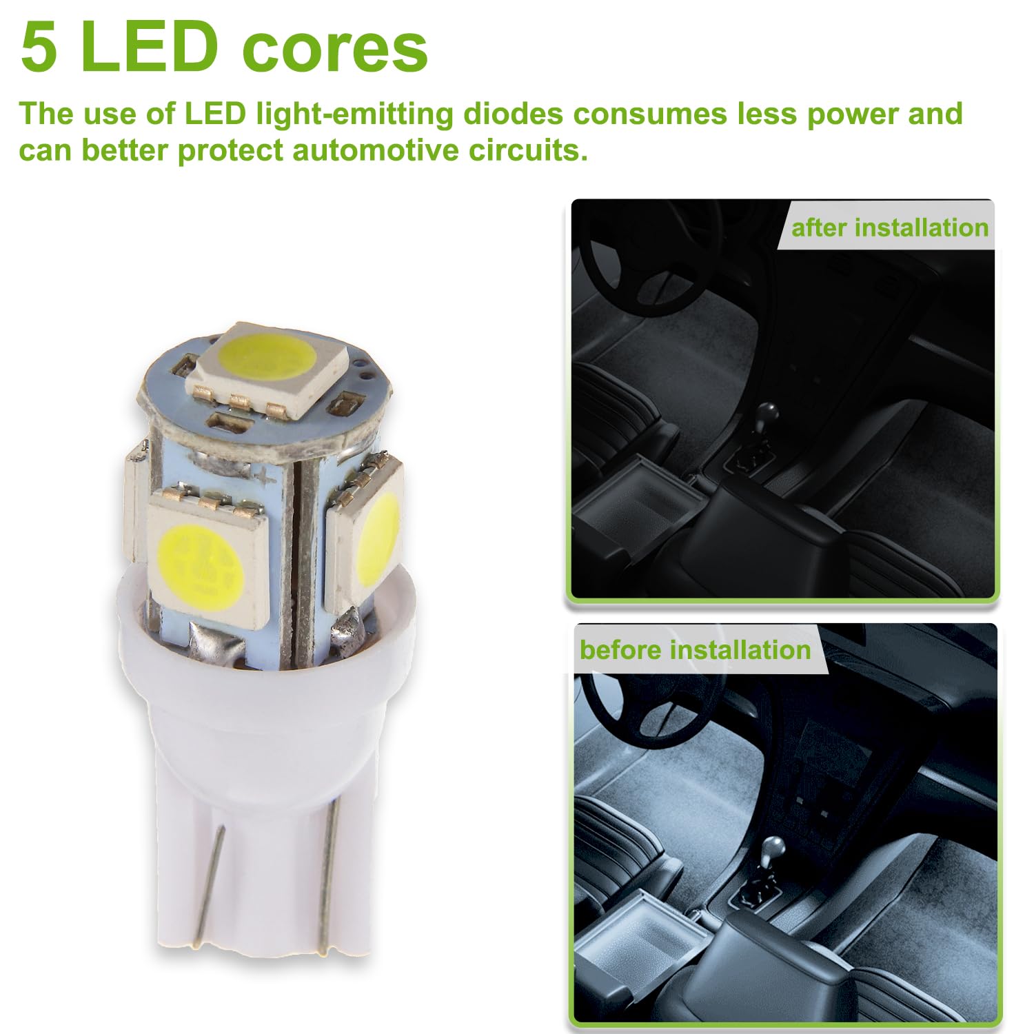 Snapklik.com : EPLZON White DC 12V T10 194 168 Led Bulb Light Gauge ...