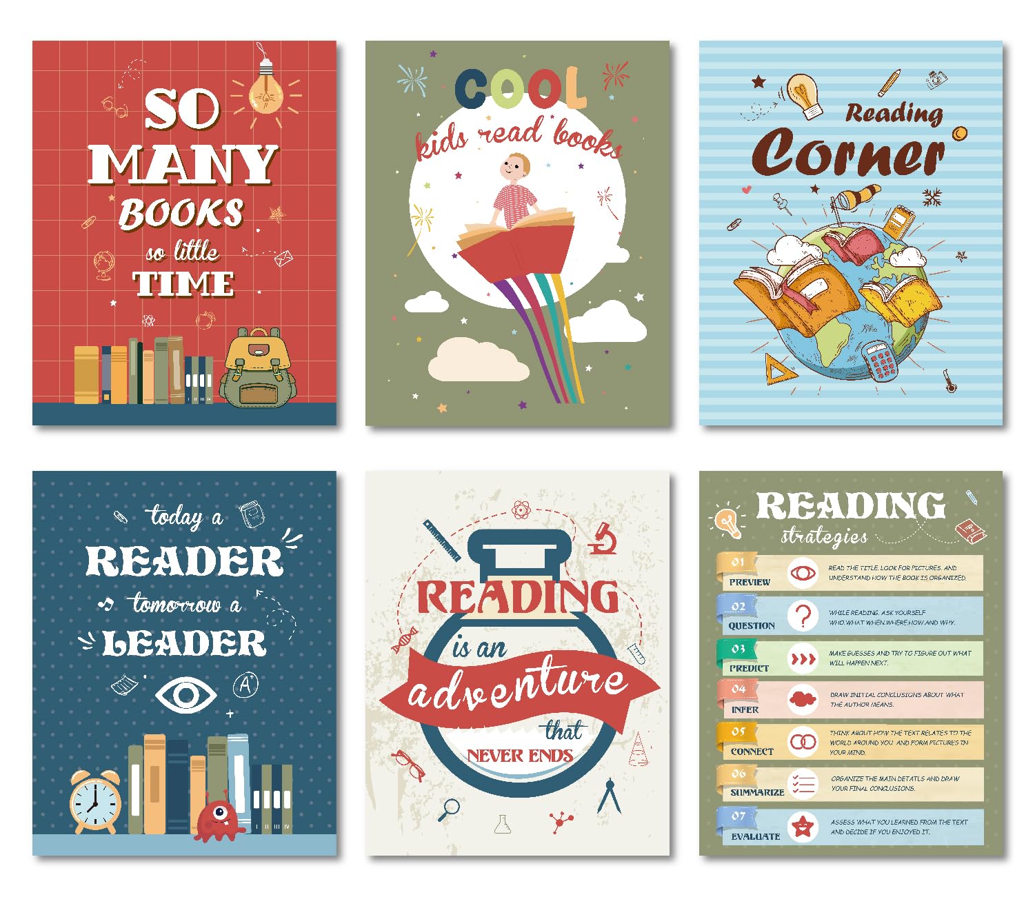 6-piece colorful classroom decoration poster, Elementary School ...