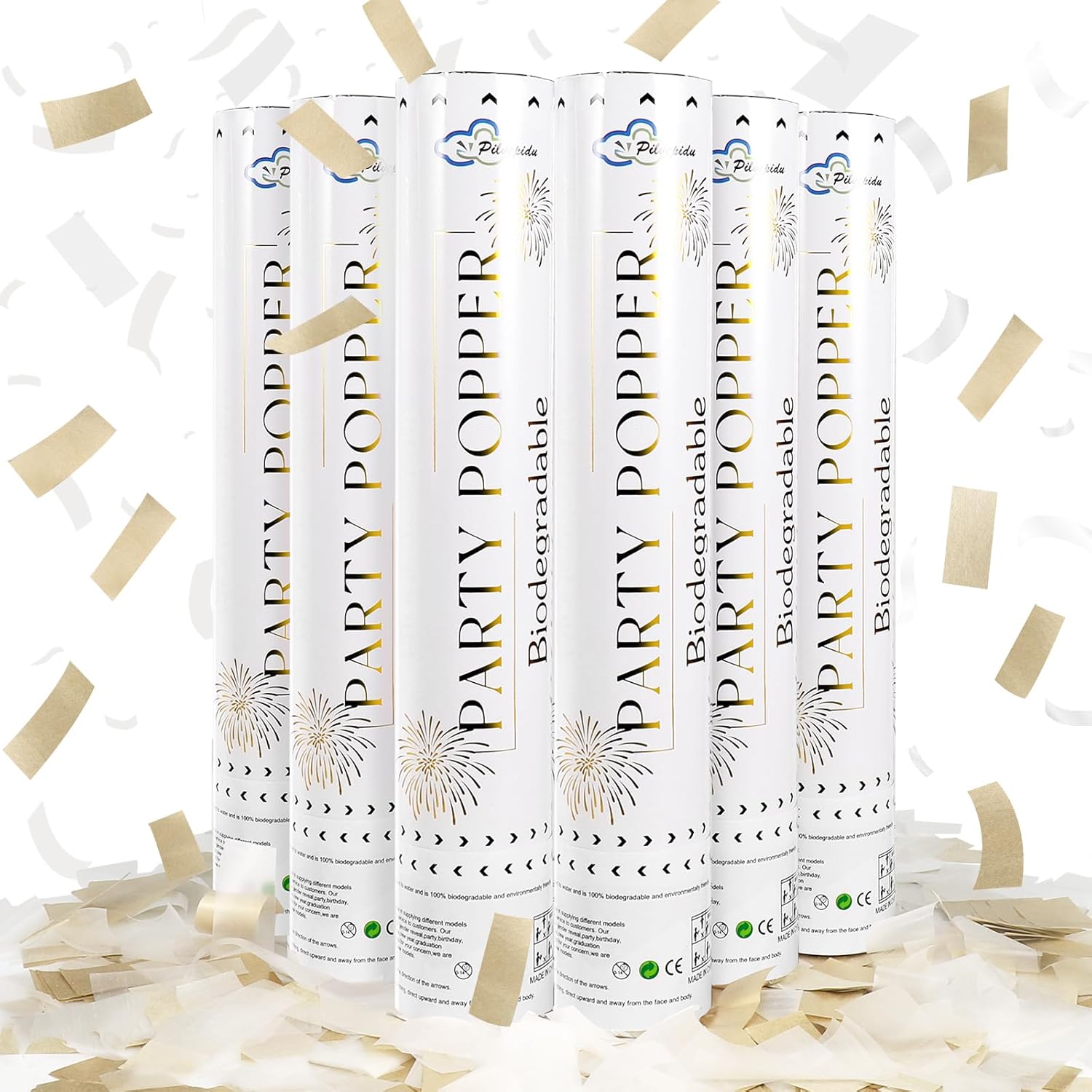 Amazon.com: White Mix Gold Rice Confetti Cannon,6Pack Biodegradable ...