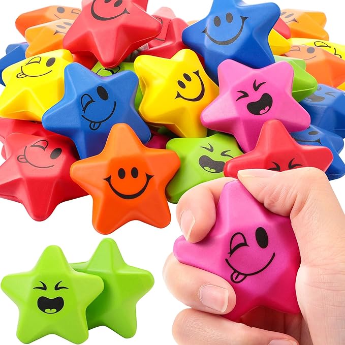 Amazon.com: 36 Pieces 1.6 Inch Colorful Smile Face Star Stress Balls ...