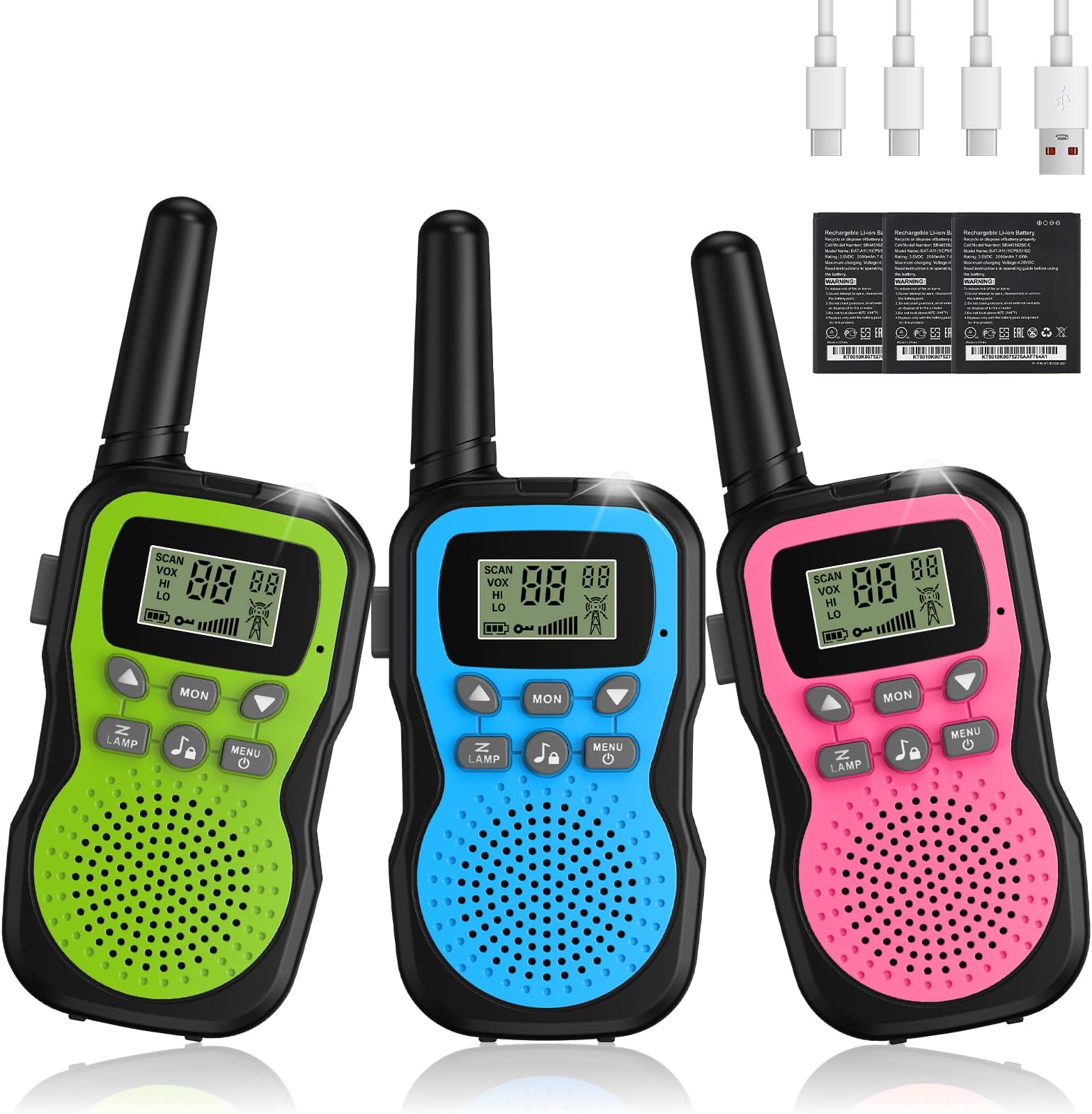 Walkie Talkie Children's Set of 3, Apkezel Walky Talky with 1000 mAh ...