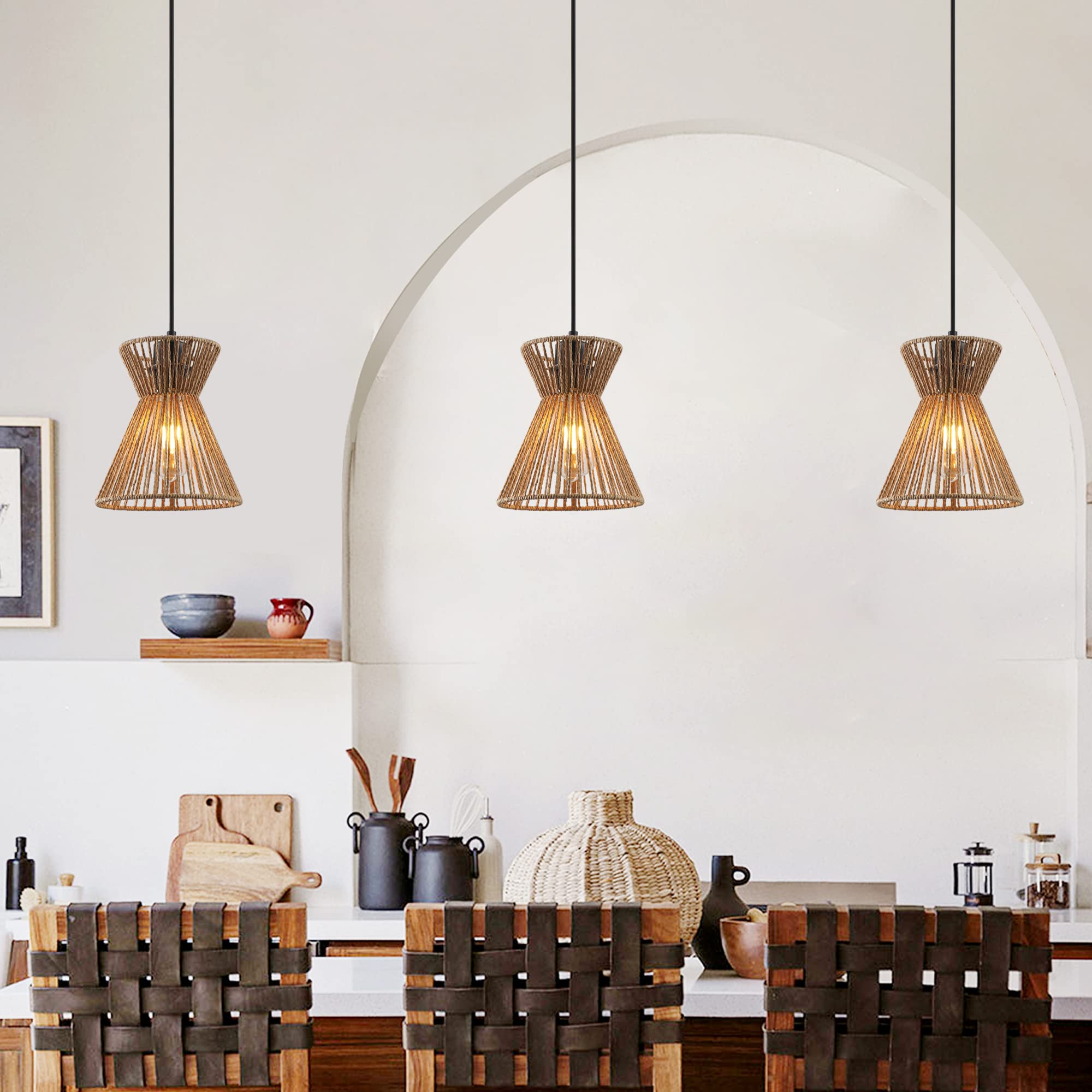 hummingbird Woven Pendant Light,Boho Rattan Pendant Lights Fixture,7 ...