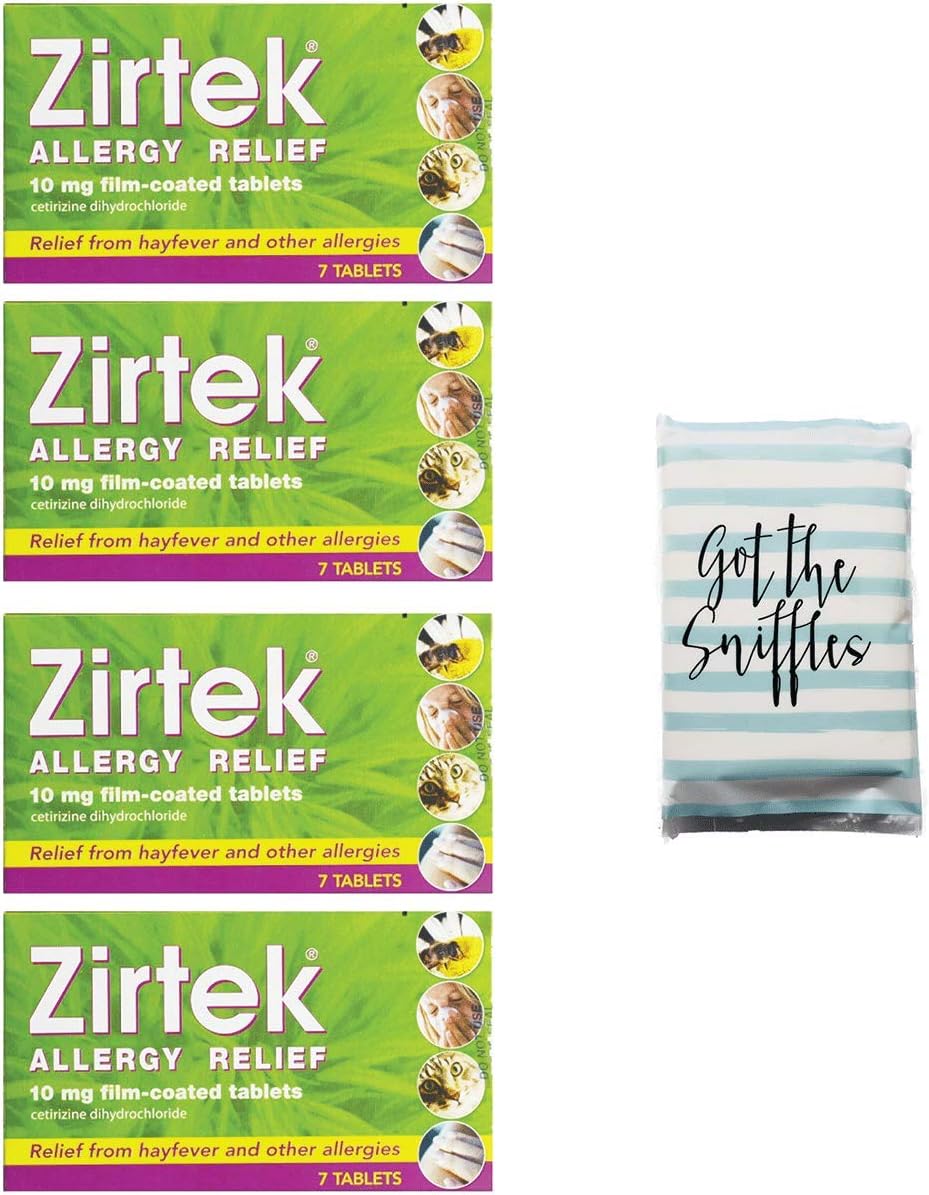 Zirtek Allergy Relief - 7 Tablets x 4 Packs (4 Weeks Supply) Relieves ...