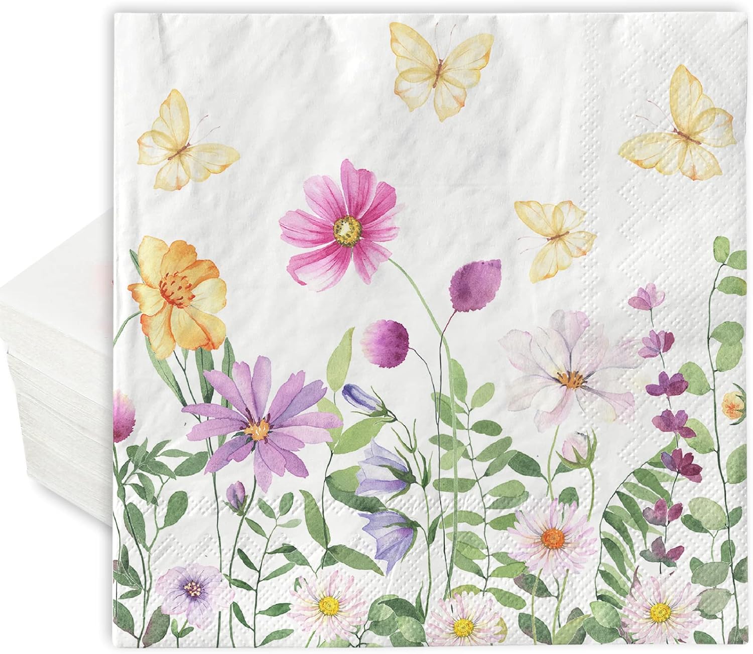 Amazon.com: AnyDesign 80Pcs Floral Paper Napkins Disposable Watercolor ...