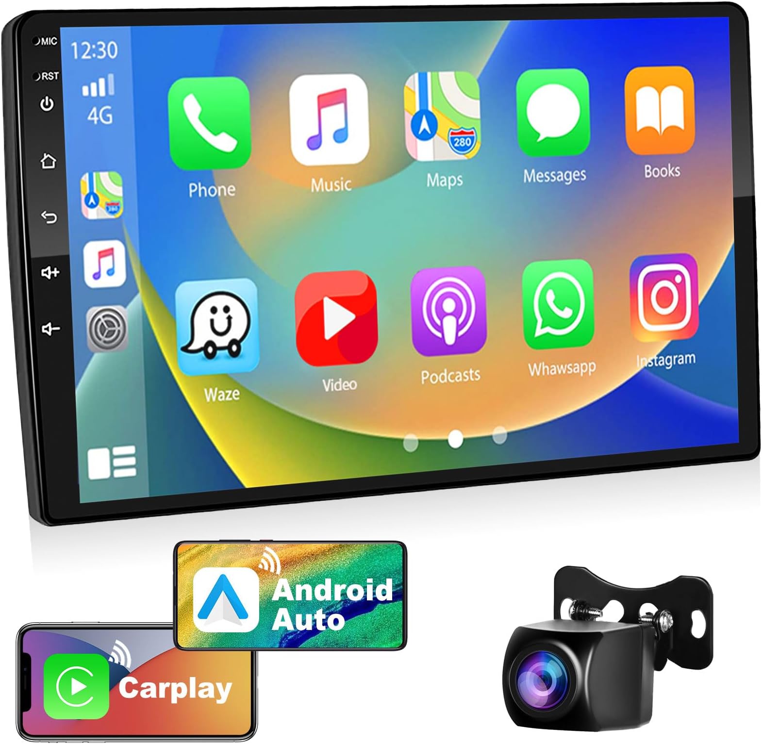Podofo 2G+64G Autoradio 2 Din avec CarPlay sans Fil et Android Auto, 9 ...