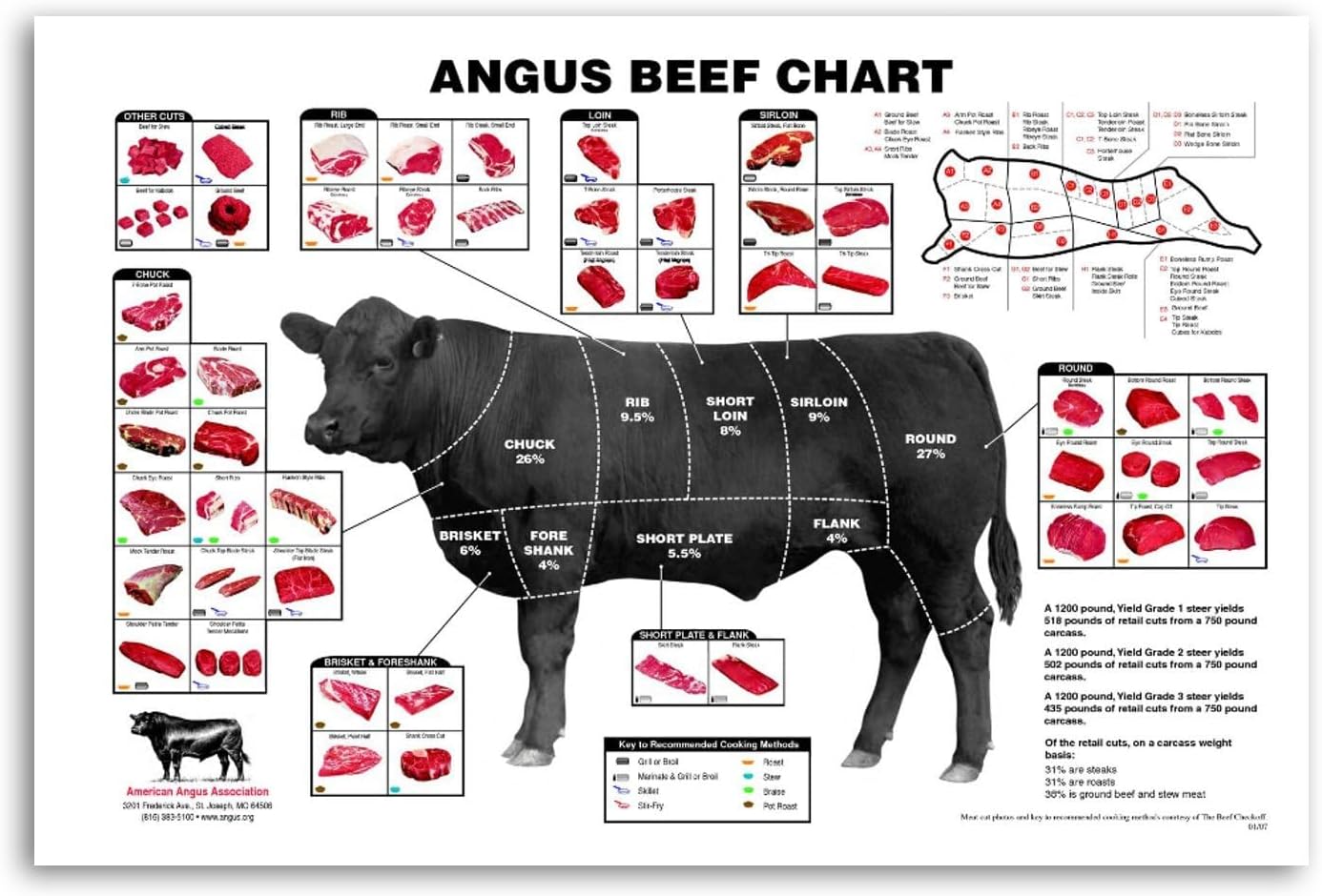 Amazon.com: BUUTUUCE Angus Beef Chart Meat Cuts Diagram Poster ...