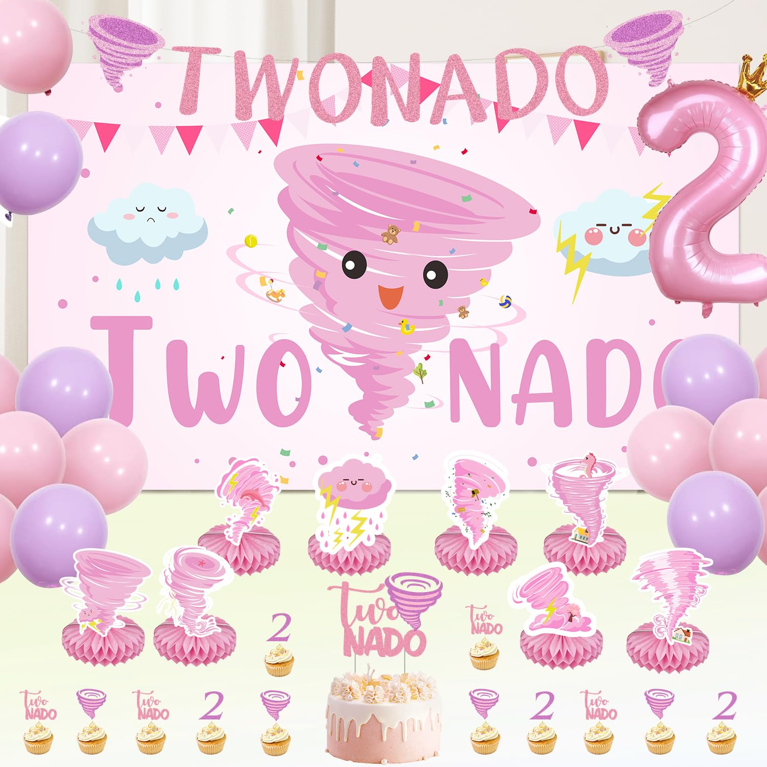 Amazon.com: Two Nado Birthday Decorations Girl，Tornado Birthday Party ...