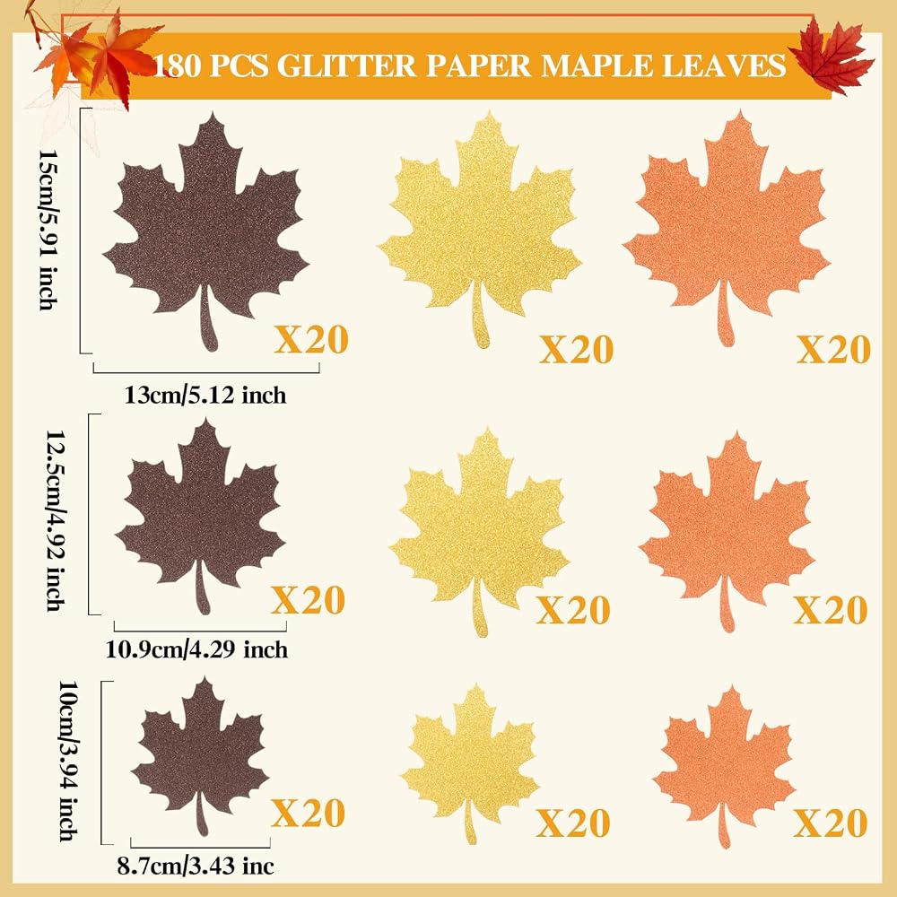 180 Pcs Fall Maple Leaf Cutouts Glitter Paper Maple Philippines | Ubuy