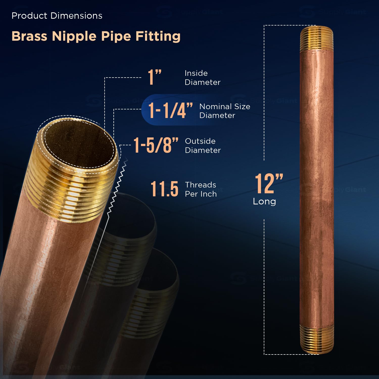 12 Pipe Supply Giant 1/4" X 12", Steel Pipe, Pre Cut Industrial Pipe ...