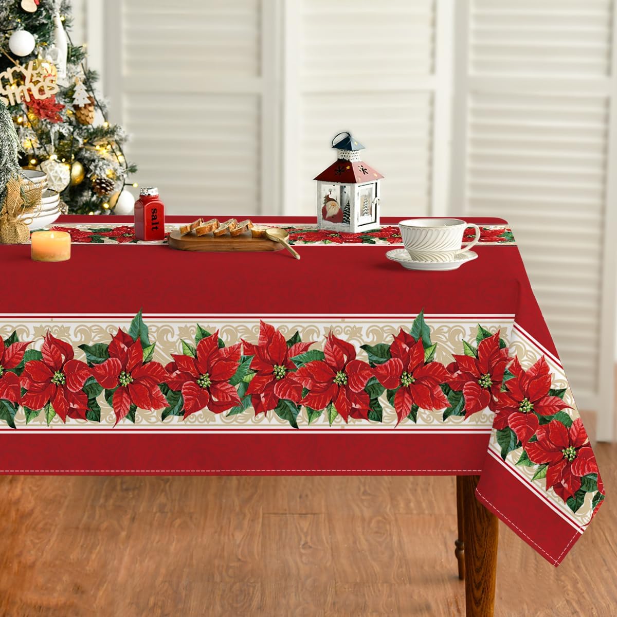 Amazon.com: Horaldaily Christmas Tablecloth 60×84 Inch, Poinsettia Red ...