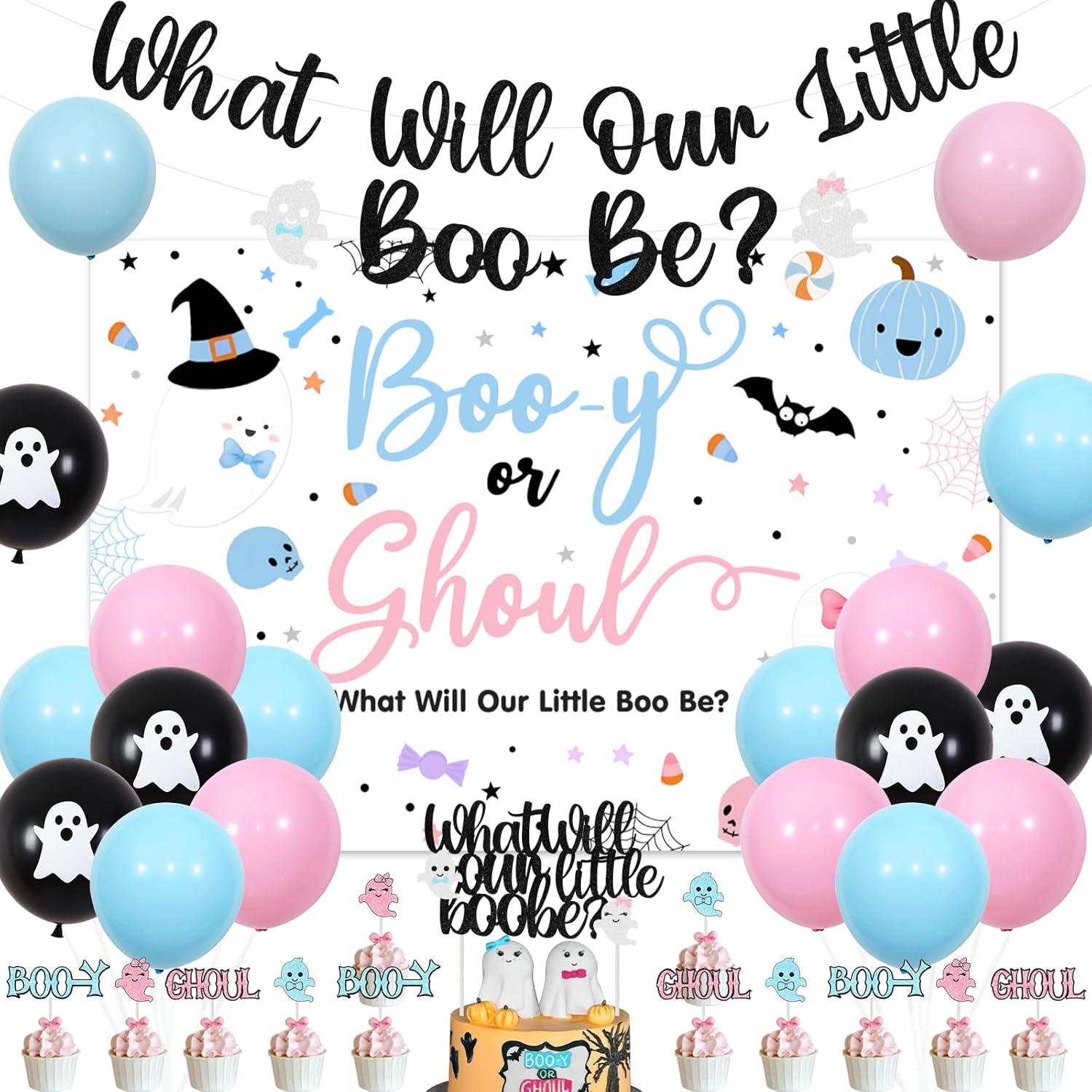 Amazon.com: Wonmelody Halloween Gender Reveal Decorations Booy or Ghoul ...
