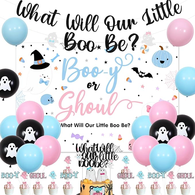 Amazon.com: Wonmelody Halloween Gender Reveal Decorations Booy or Ghoul ...