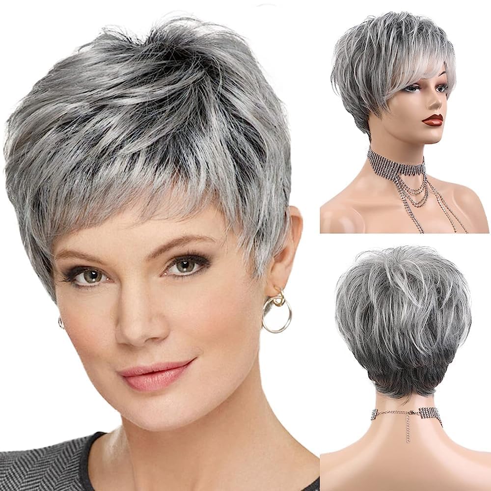 Amazon.com : Mudson Easy Care Wigs Pixie Cut Human Hair Wigs for Women ...