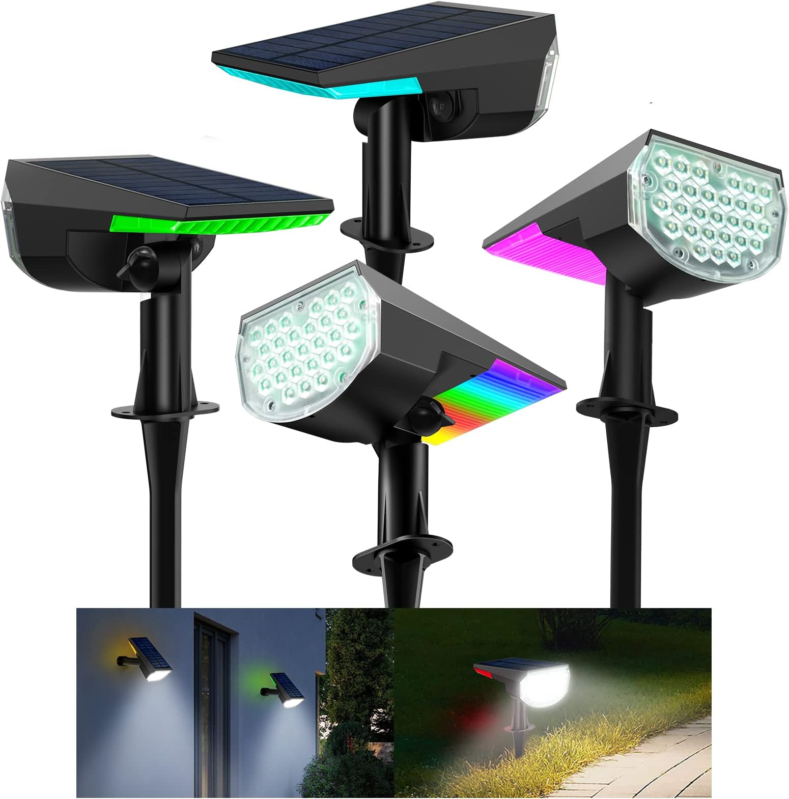 efiealls Solar Landscape Spotlights Outdoor 31LED Cool White + Back RGB ...