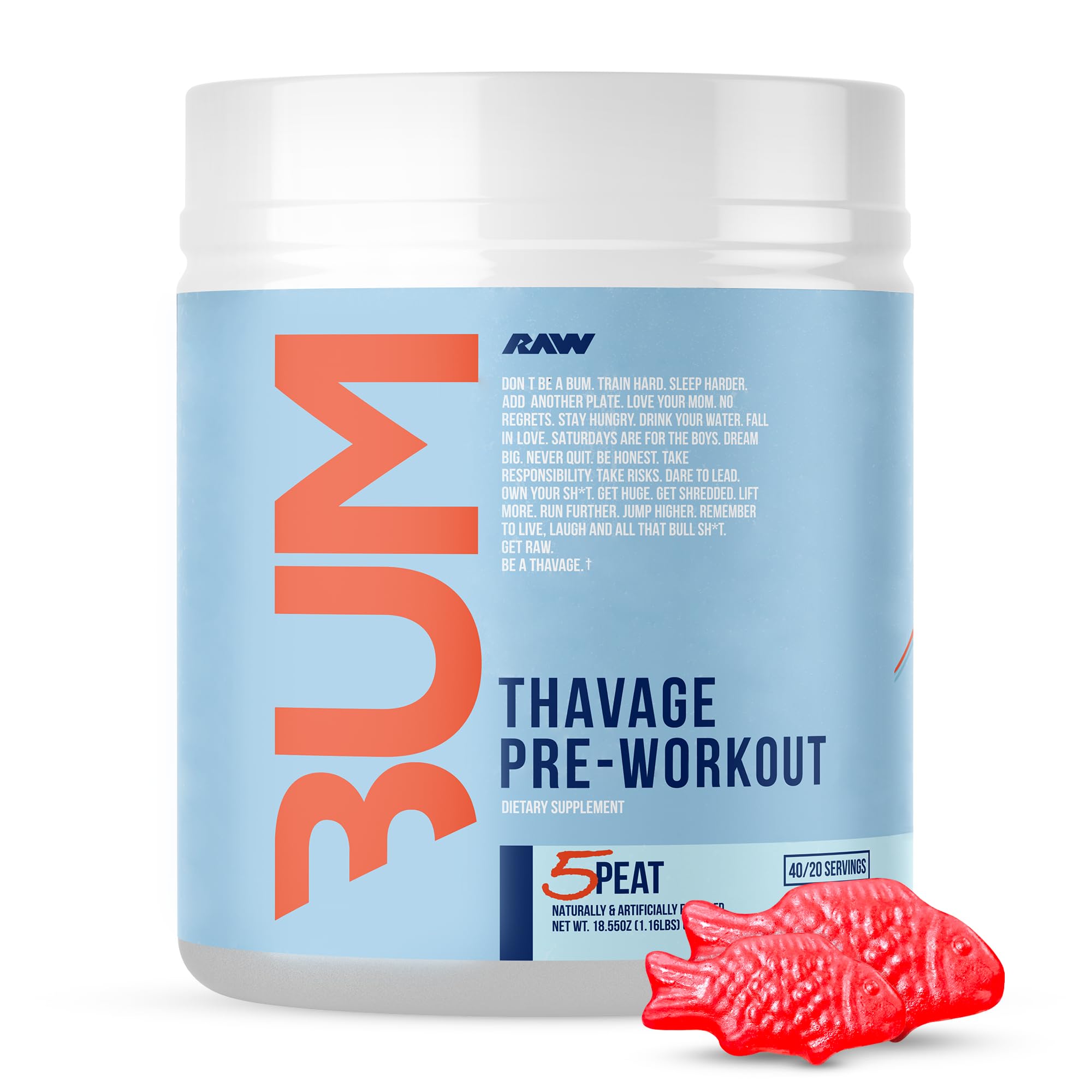 Amazon.com: RAW Preworkout Powder, Thavage (5 Peat, Red Gummy) - Chris ...