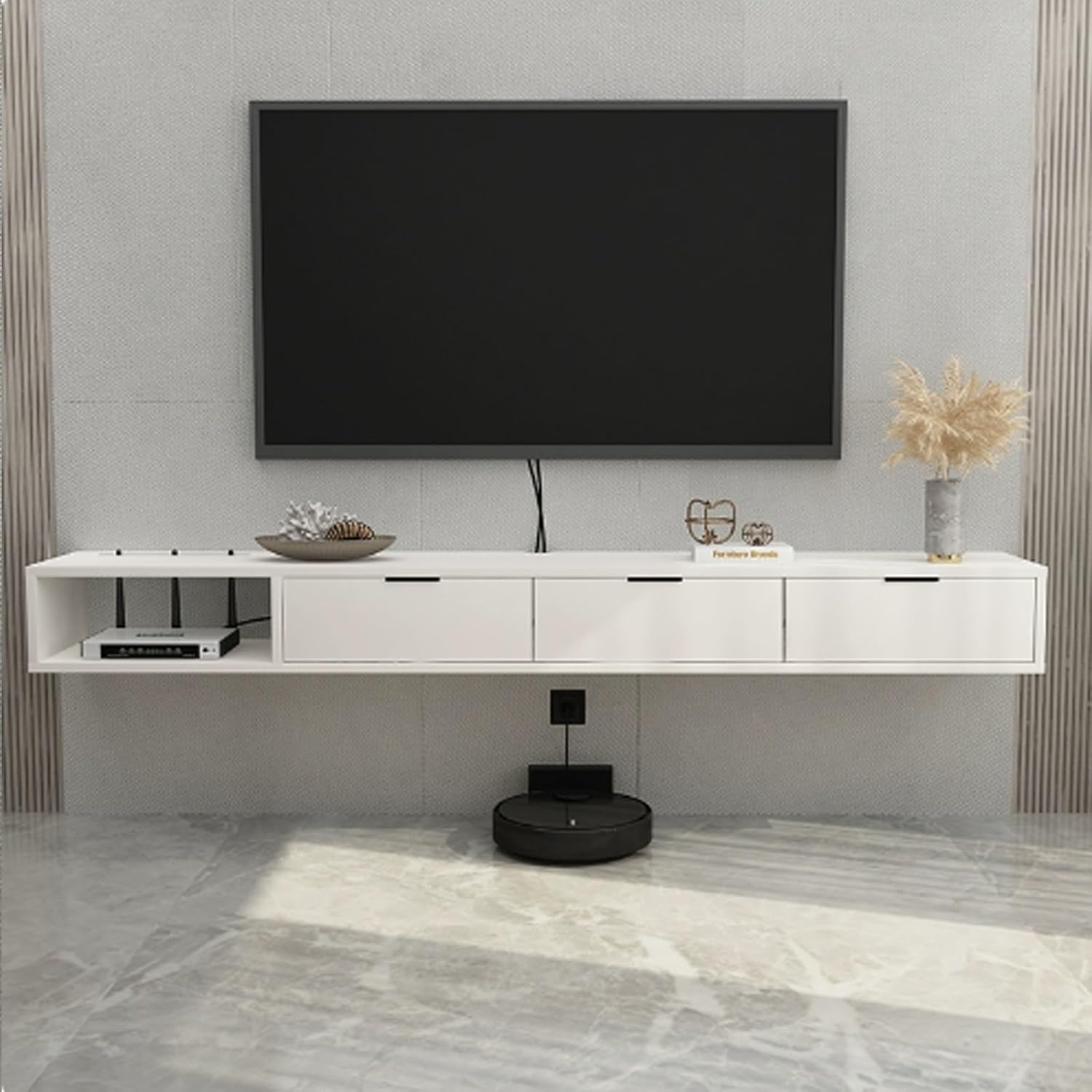 Floating TV Console with Storage Compartment Modern Entertainment ...