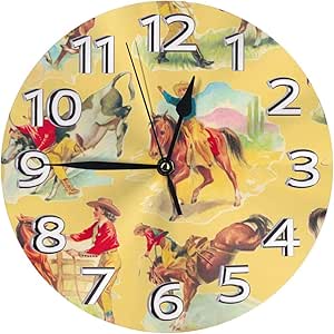 Amazon.com: Cowgirl Cowboy Western Rodeo Round Wall Clock, Electronic ...
