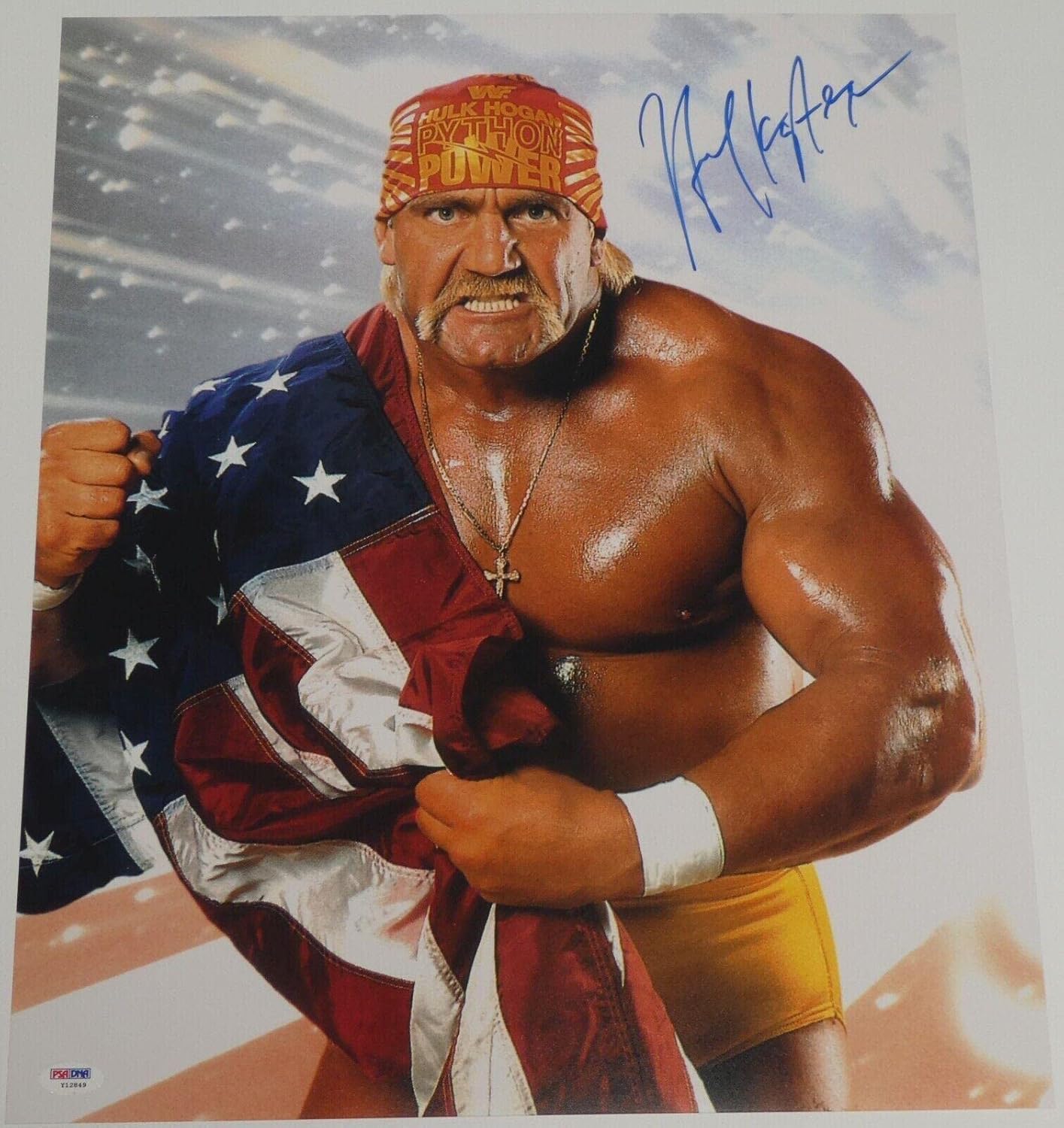 Hulk Hogan Signed WWE 16x20 Photo PSA/DNA Classic Picture w/USA Flag ...