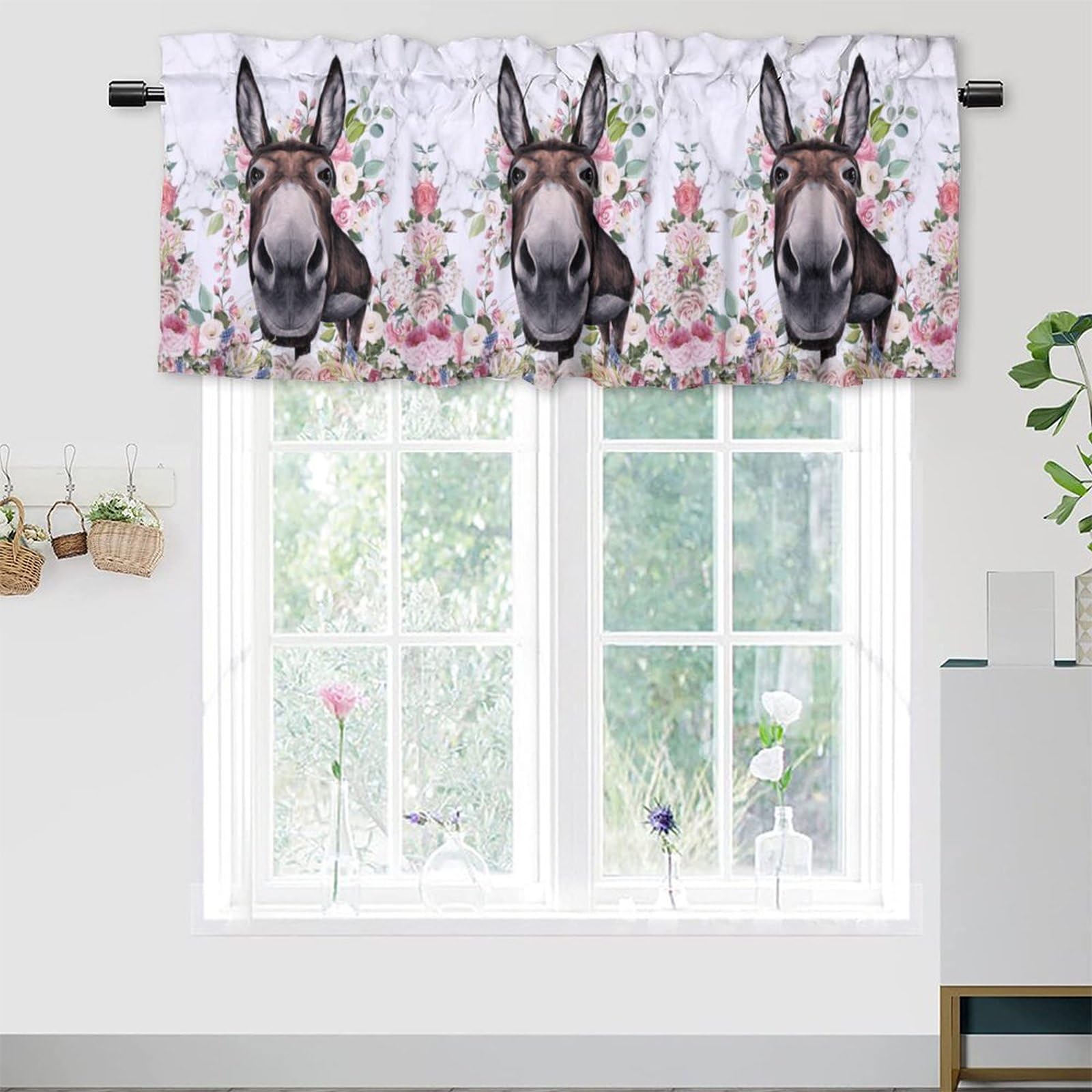 Amazon.com: Vintage Farmhouse Donkey Kitchens Valances for Window,Funny ...