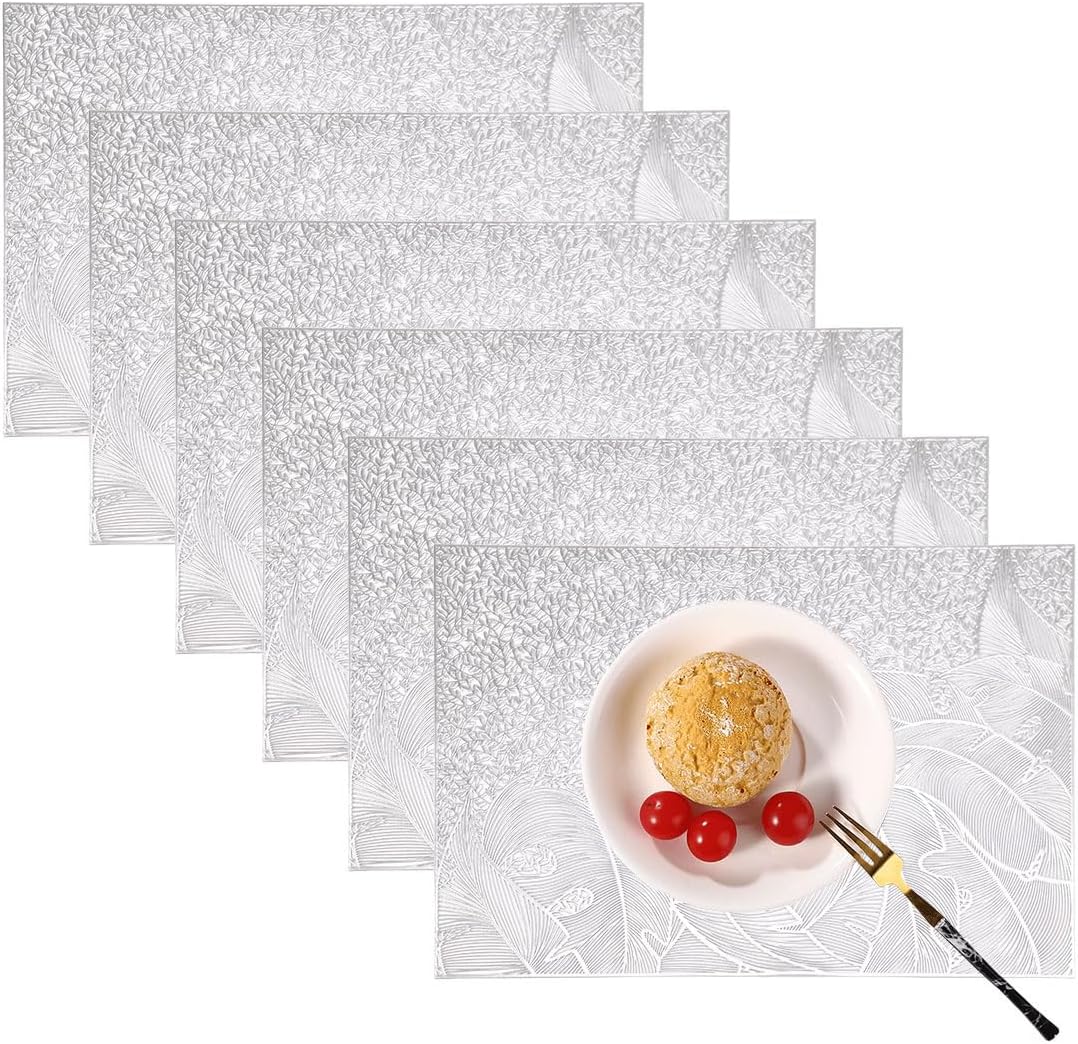Silver Placemats Set of 6 45x30cm - Non-slip Heat Resistant Placemat ...