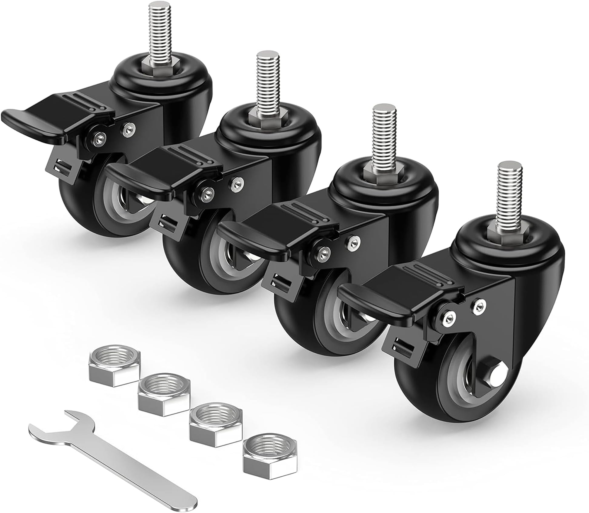 Caster Wheels 2 inch Total Locking Stem Casters, 3/8" -16 x 1" (Stem ...