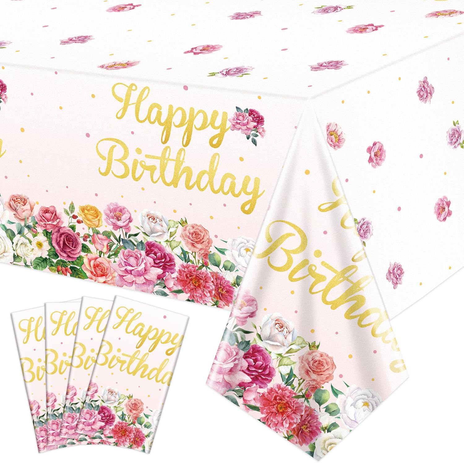 Amazon.com: QUERICKY 4 Pack Floral Happy Birthday Tablecloths, 51x87 ...