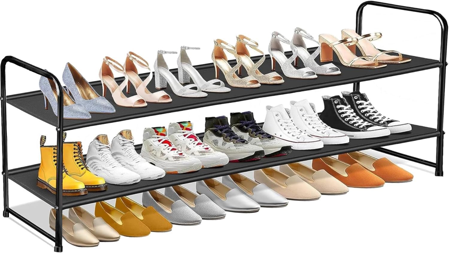 MISSLO Long 2 Tier Shoe Rack, Stackable Metal Shoe Rack Storage Holds ...