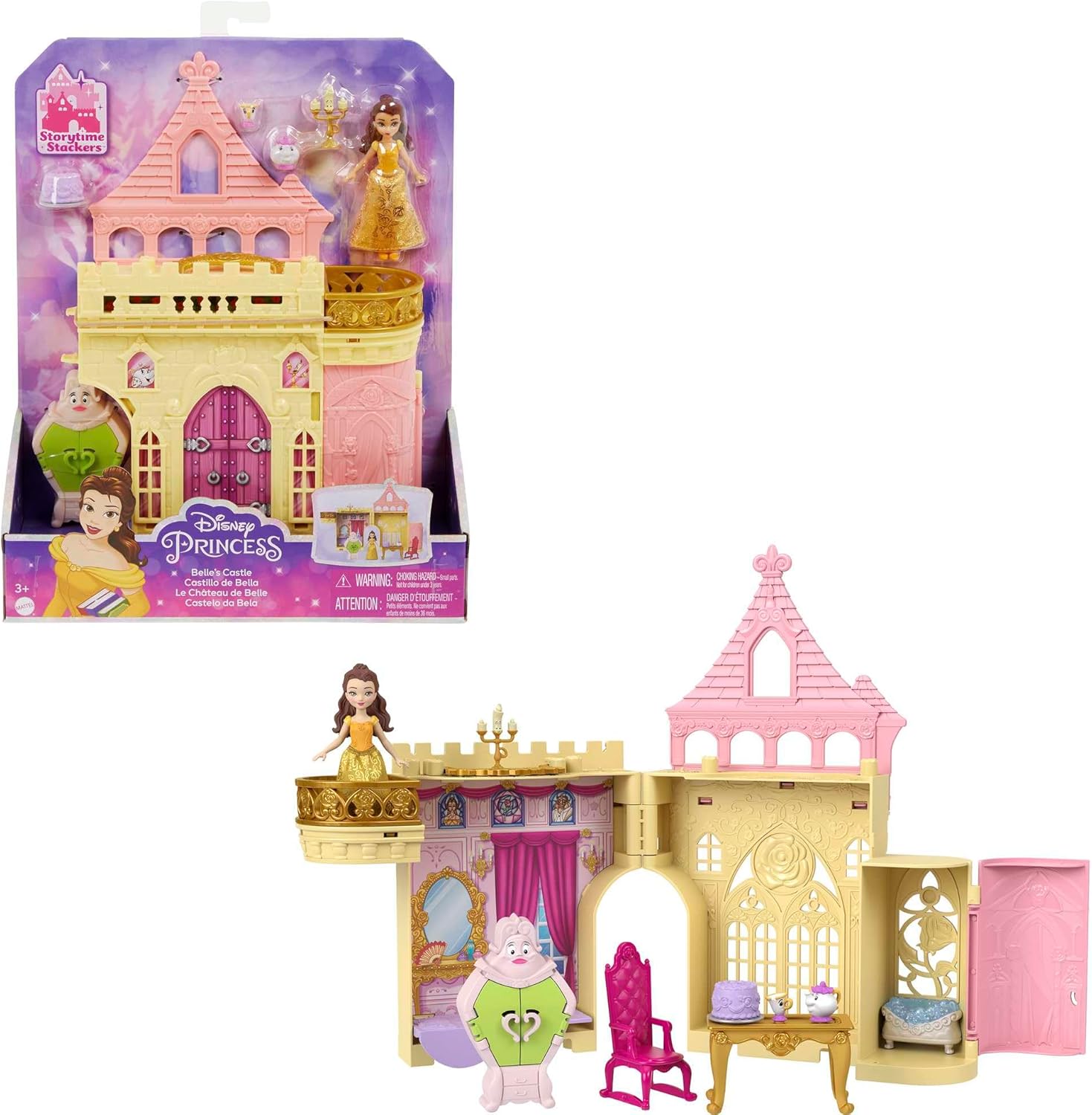 Disney Princess Toys, Belle Stackable Castle Doll House Playset with ...