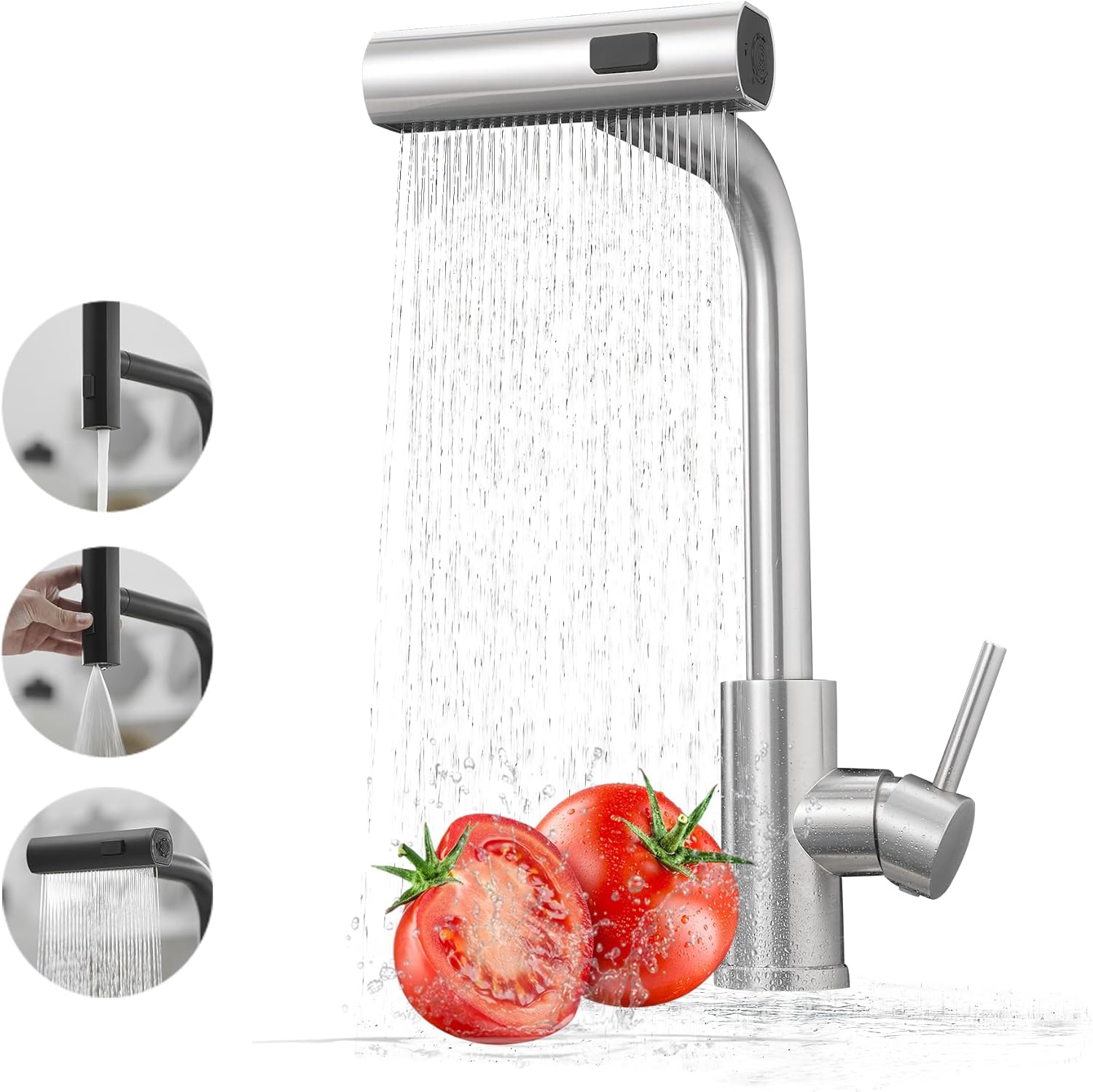 Waterfall Kitchen Taps with Pull Out Spray, Stainless Steel Kitchen ...