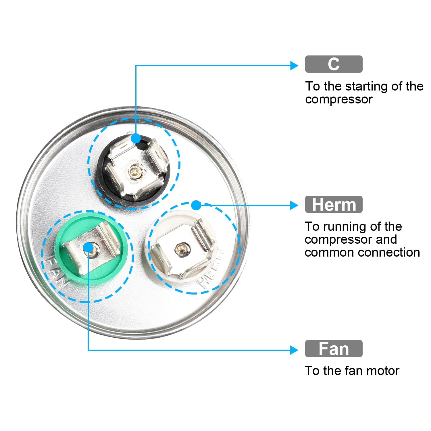 Snapklik.com : 40+5μf 40/5MFD Dual Run Round Capacitor For AC 370 Or ...